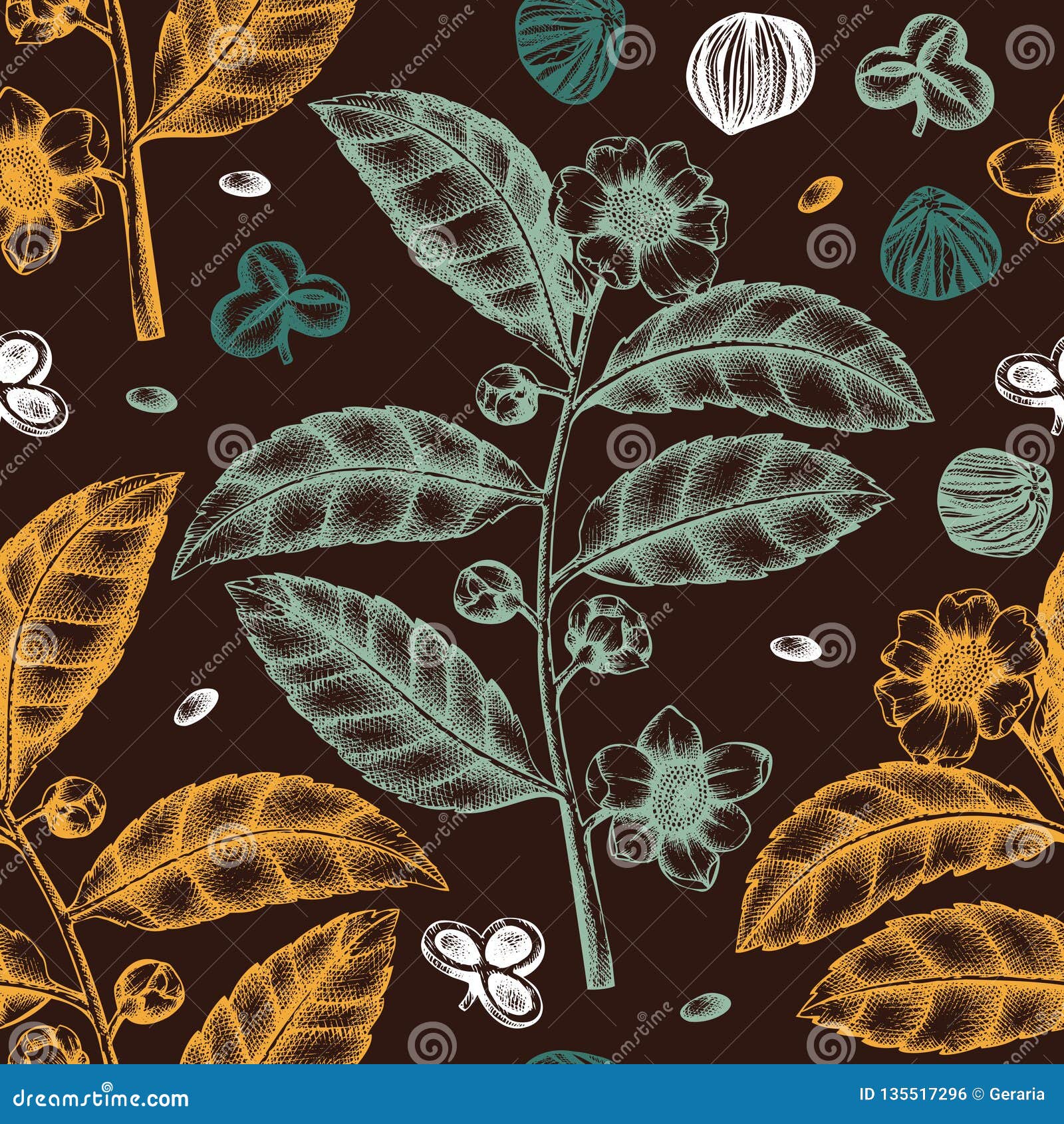 Vector Background with Hand Drawn Chinese Tea Plant Illustration ...