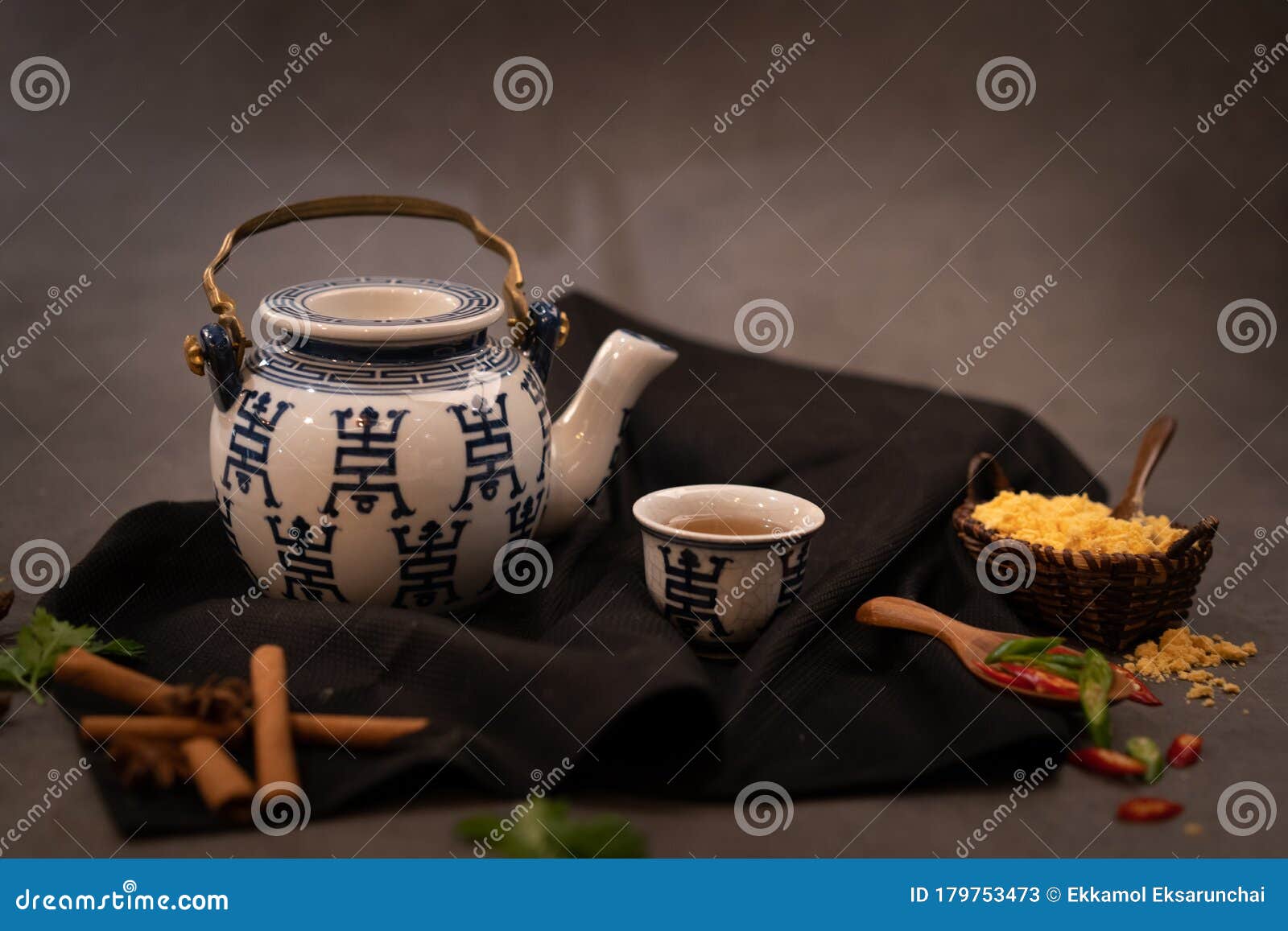 Chinese Tea in a Pot and Small Glass on the Table. Stock Image - Image ...
