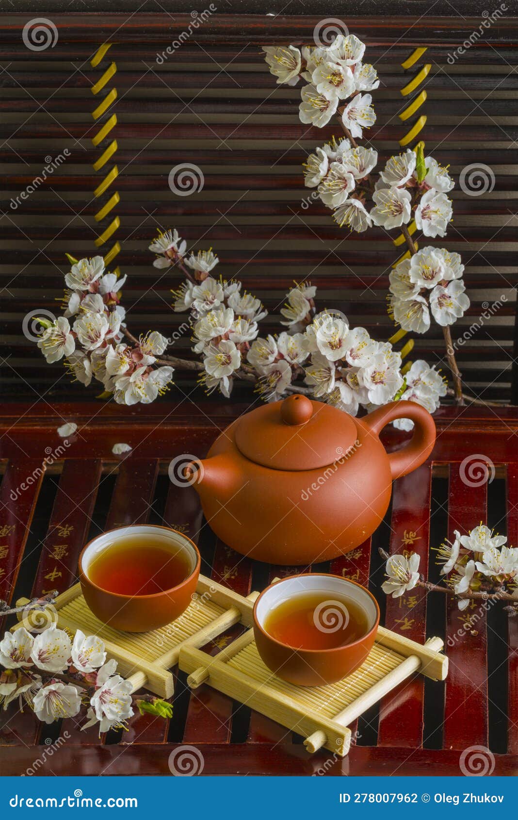 Chinese Tea Set with Spring Flowers Stock Photo - Image of concept ...