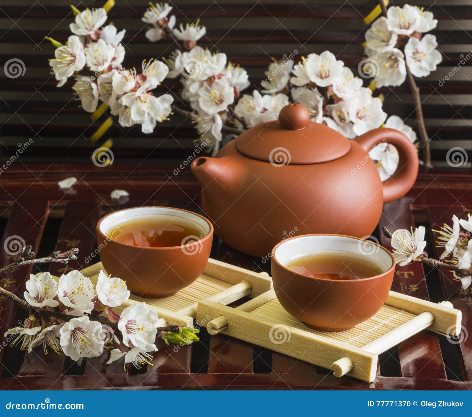 Chinese Tea Set with Spring Flowers Stock Photo - Image of green, asian ...