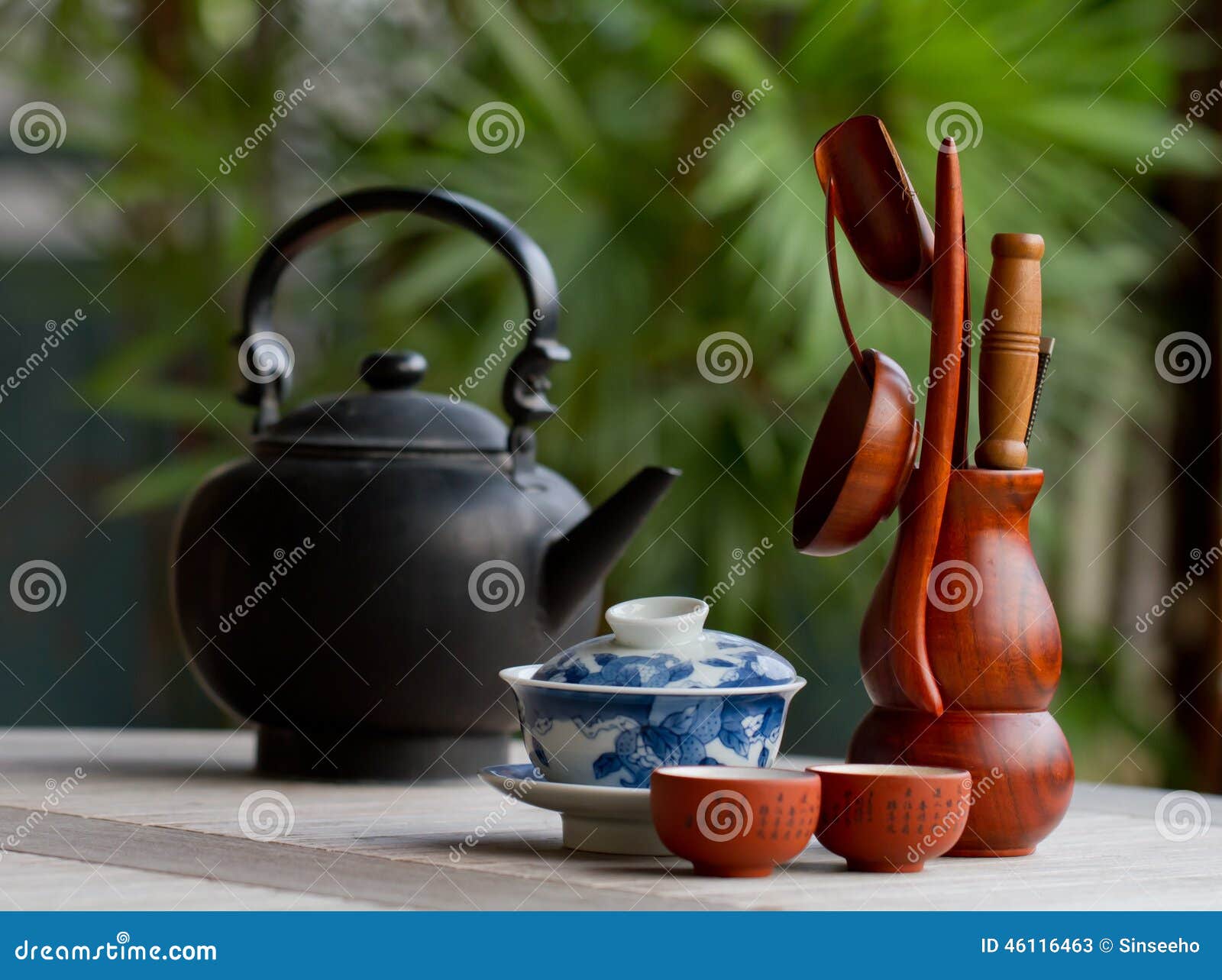 Chinese tea set stock image. Image of wood, pottery, asia - 46116463