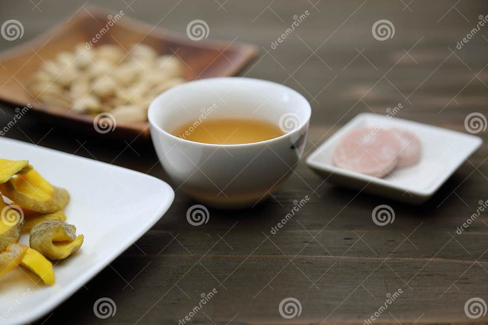Chinese tea and snacks stock photo. Image of drink, table - 52642000