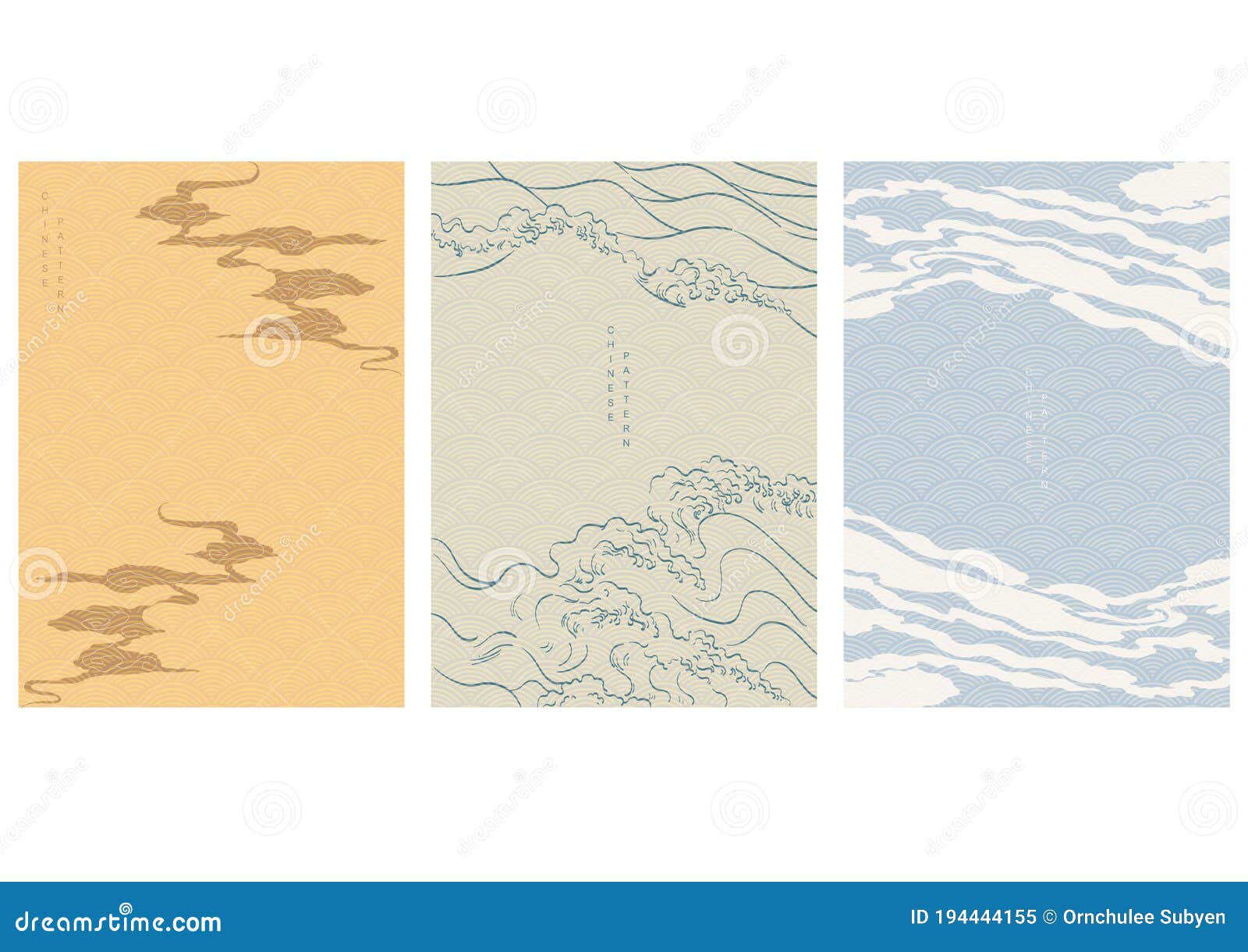 Chinese Template with Wave Pattern Vector. Cloud and Wave Background ...