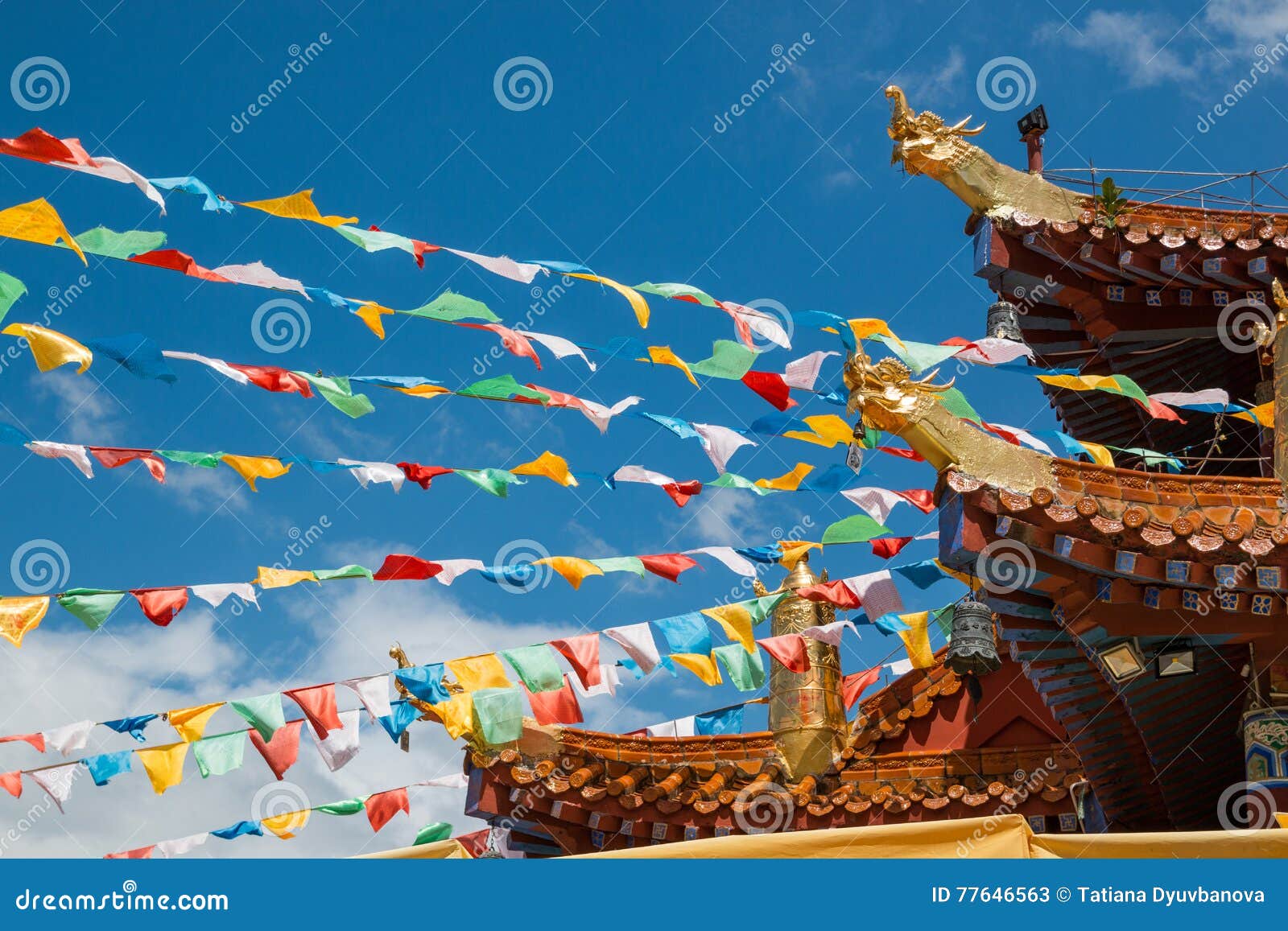 Chinese Temple in China with Colorful Flags Editorial Stock Photo ...