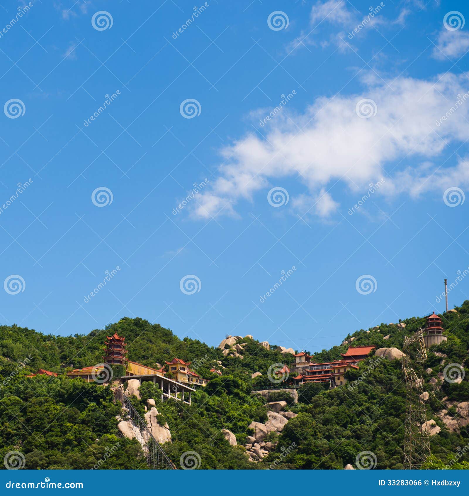 Chinese Temple on the Mountain Stock Photo - Image of green, hillside ...
