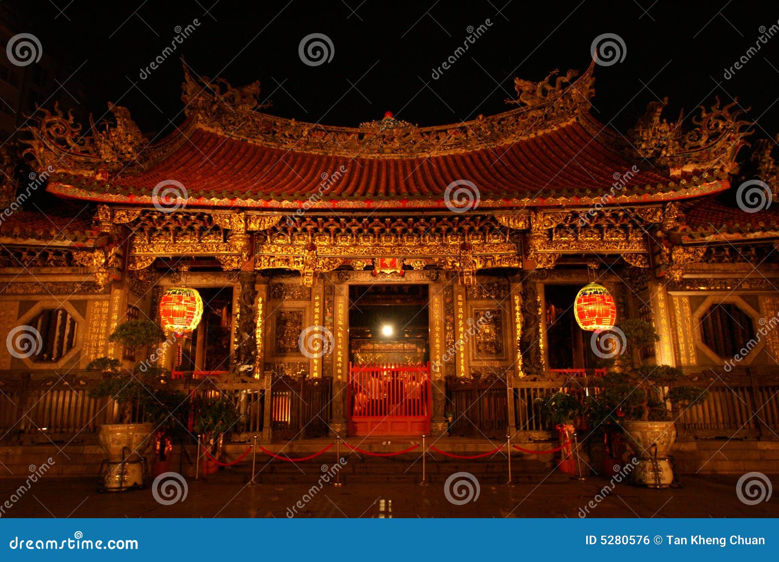 Chinese Temple Night Scene stock photo. Image of asia - 5280576