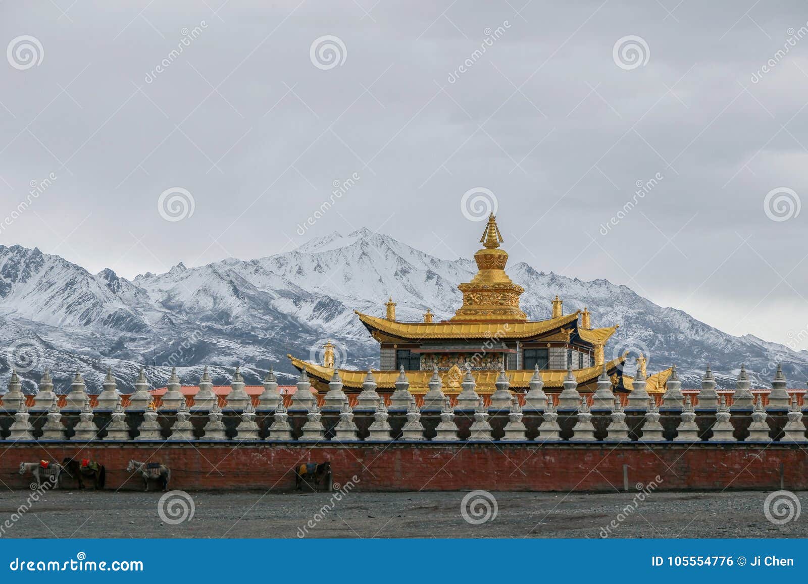 Chinese Temple Under Snow Mountain Stock Photo - Image of gold ...