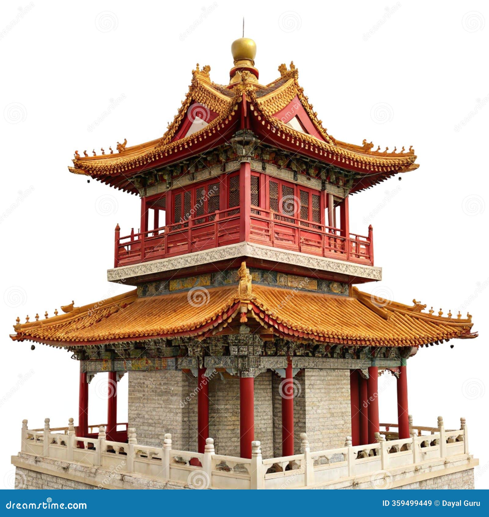 Chinese Temple Tower on White Background Stock Illustration ...