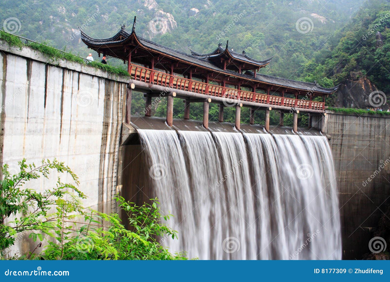Chinese Temple with Waterfall Stock Image - Image of cascade, forest ...