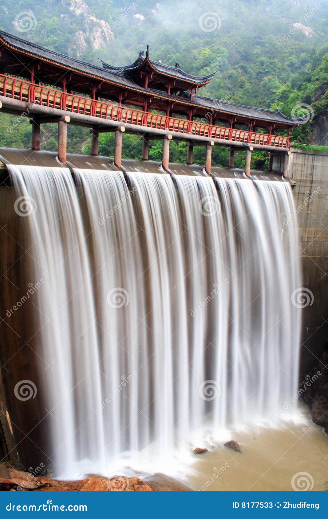 Chinese Temple With Waterfall Stock Photos - Image: 8177533