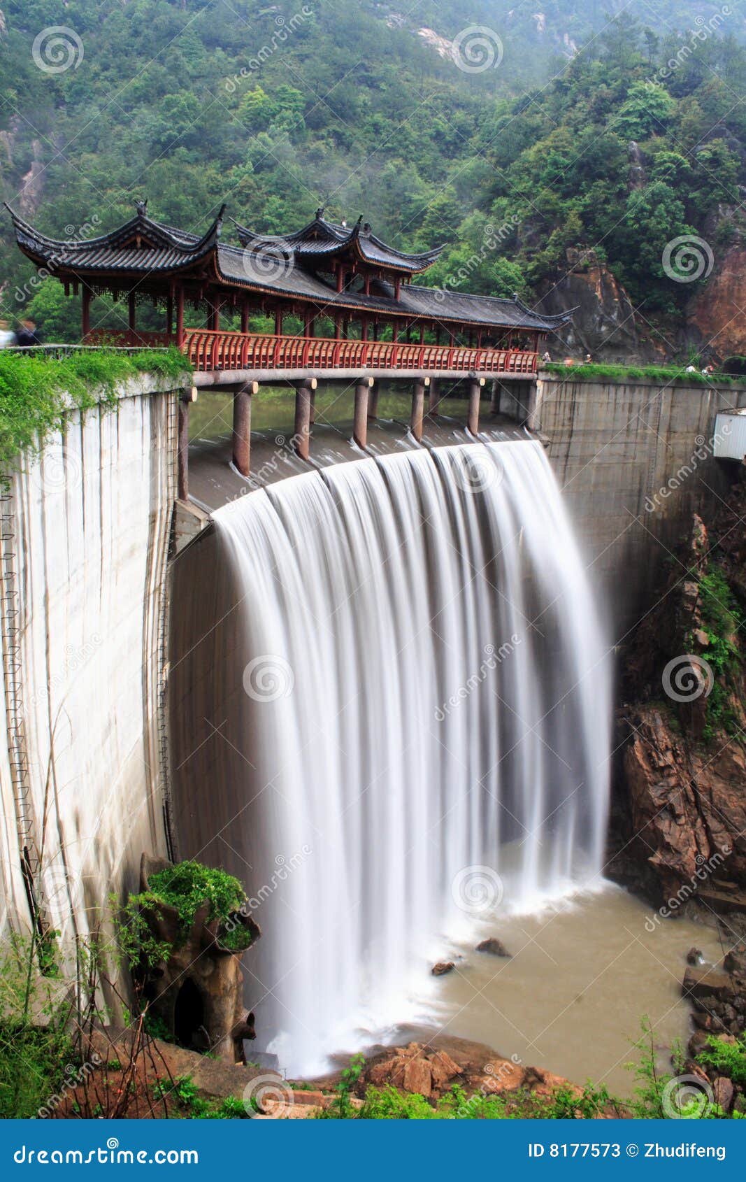 Chinese Temple with Waterfall Stock Image - Image of outdoor, park: 8177573