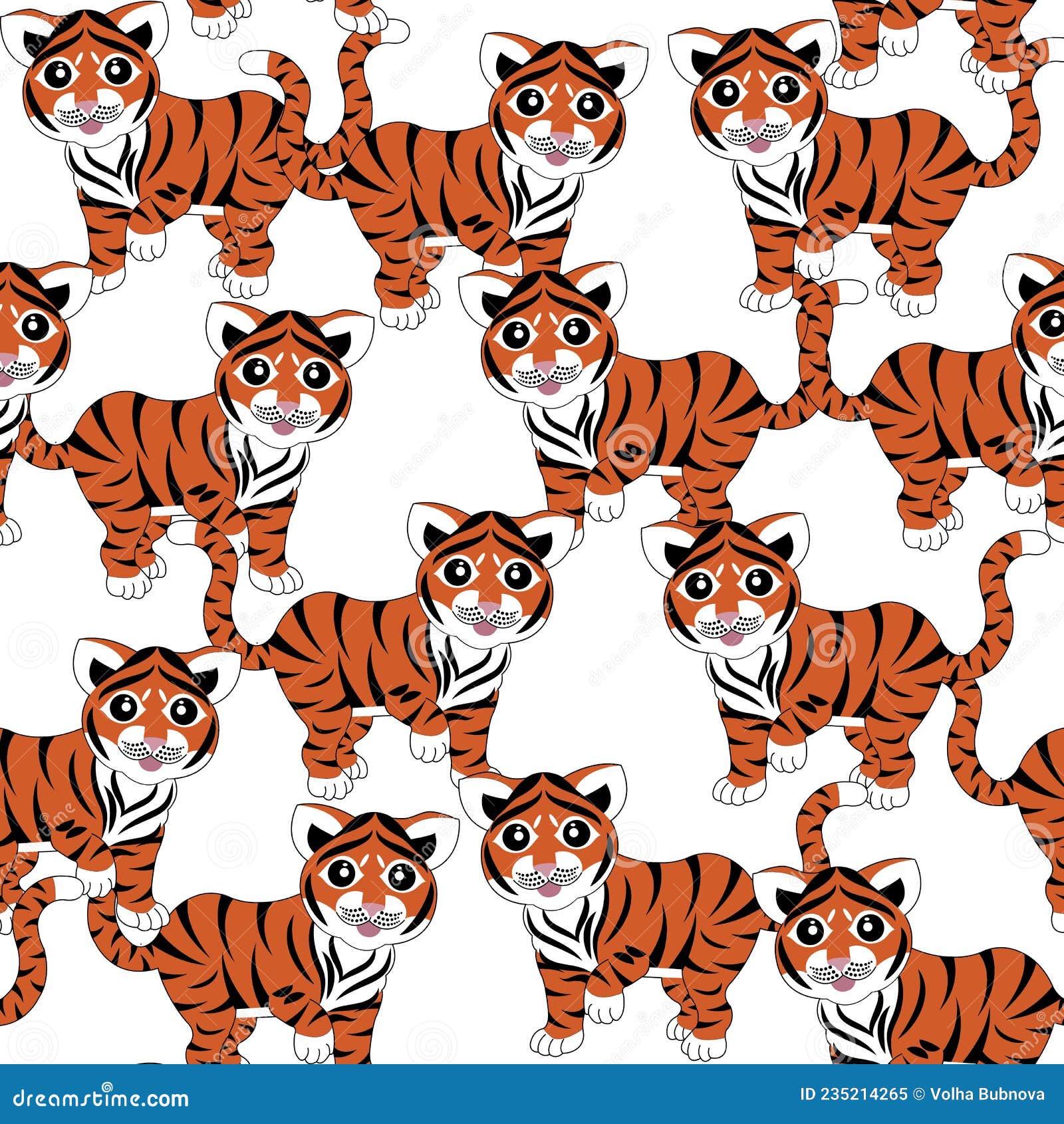 Chinese Tiger. Seamless Pattern. Illustration on White Background Stock ...