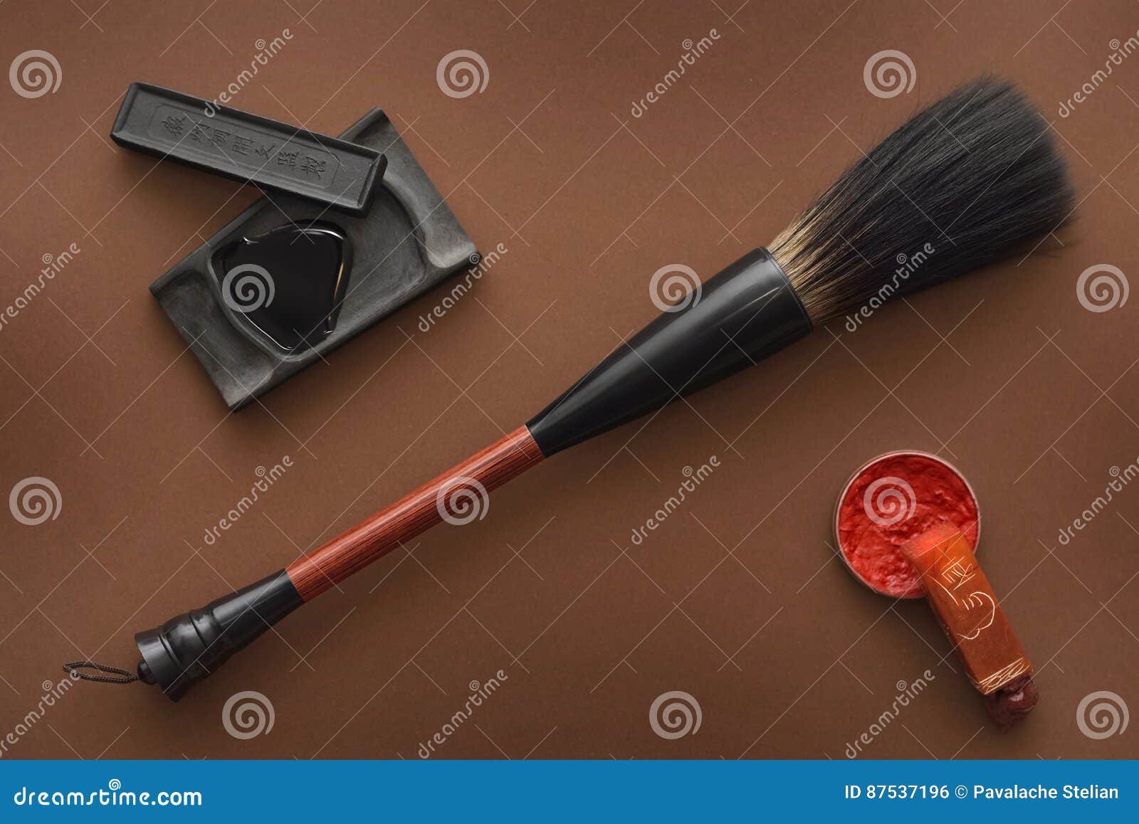Chinese Tools for Painting with Paintbrushes Ink Stone and Stamp Stock ...