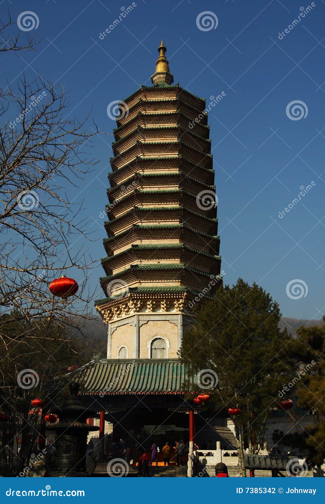 Chinese Tower in Buddhist Temple Stock Photo - Image of cathedral ...