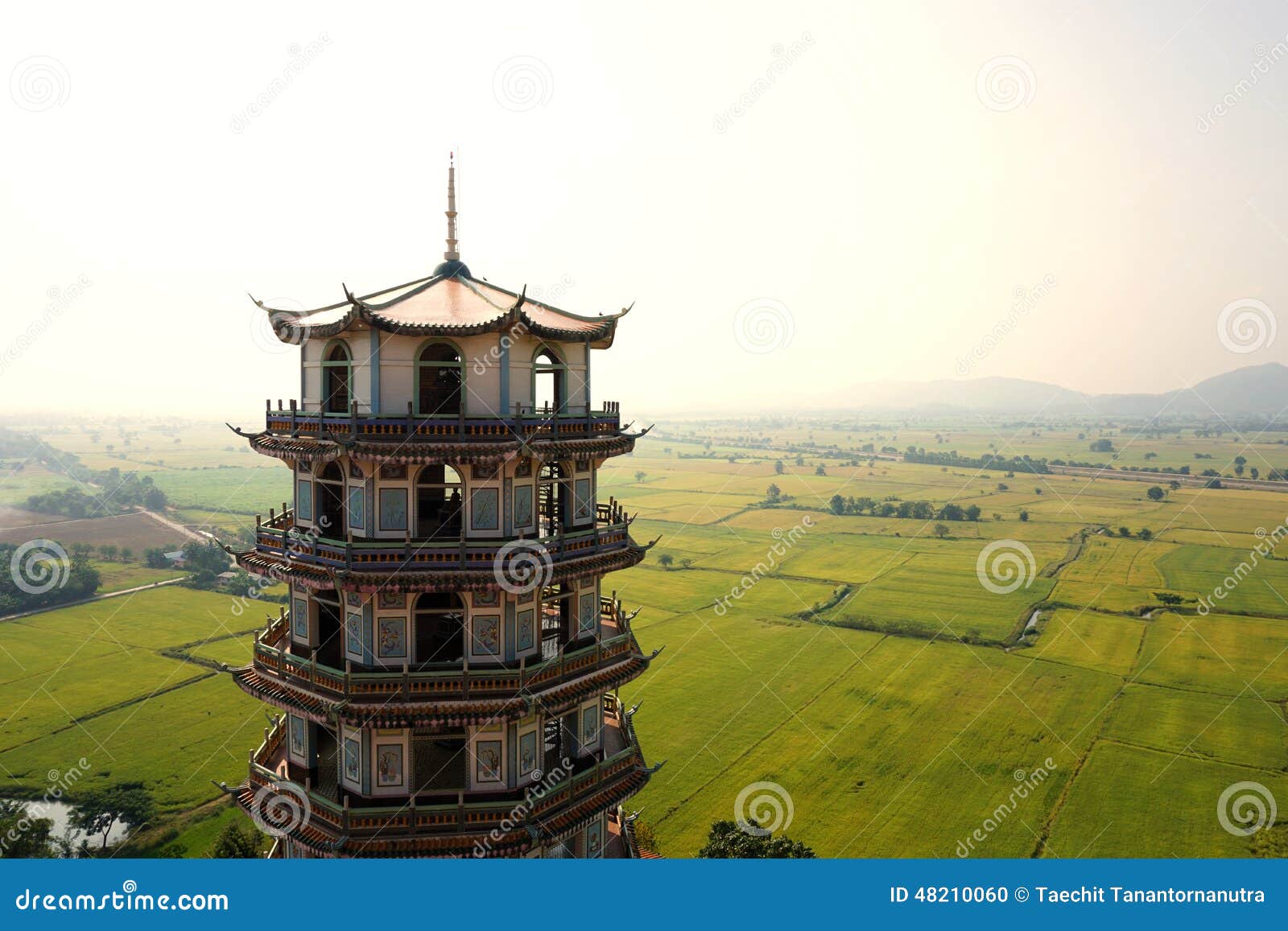 Chinese Tower Style with Rice Field Stock Photo - Image of beautiful ...
