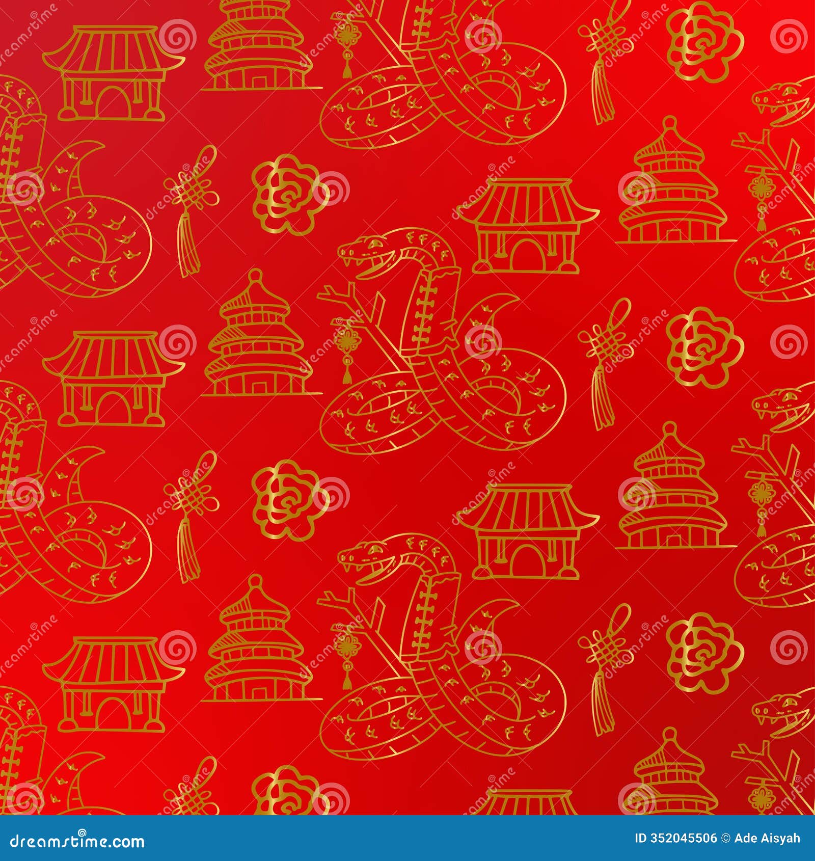 Chinese Tradisional Wood Snake Imlek Seamless Pattern Stock ...