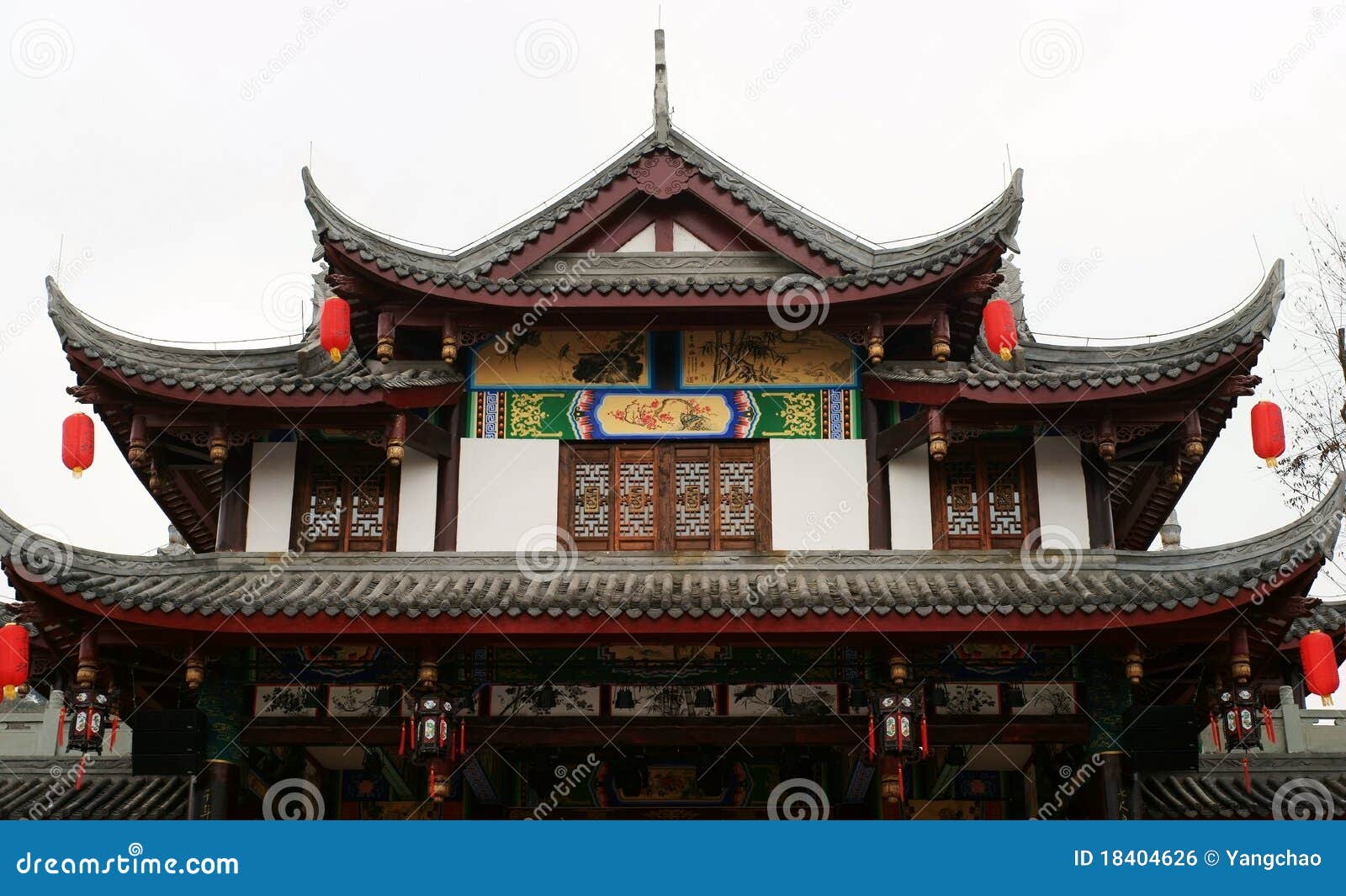 Chinese Traditional Building with Lantern Stock Photo - Image of china ...