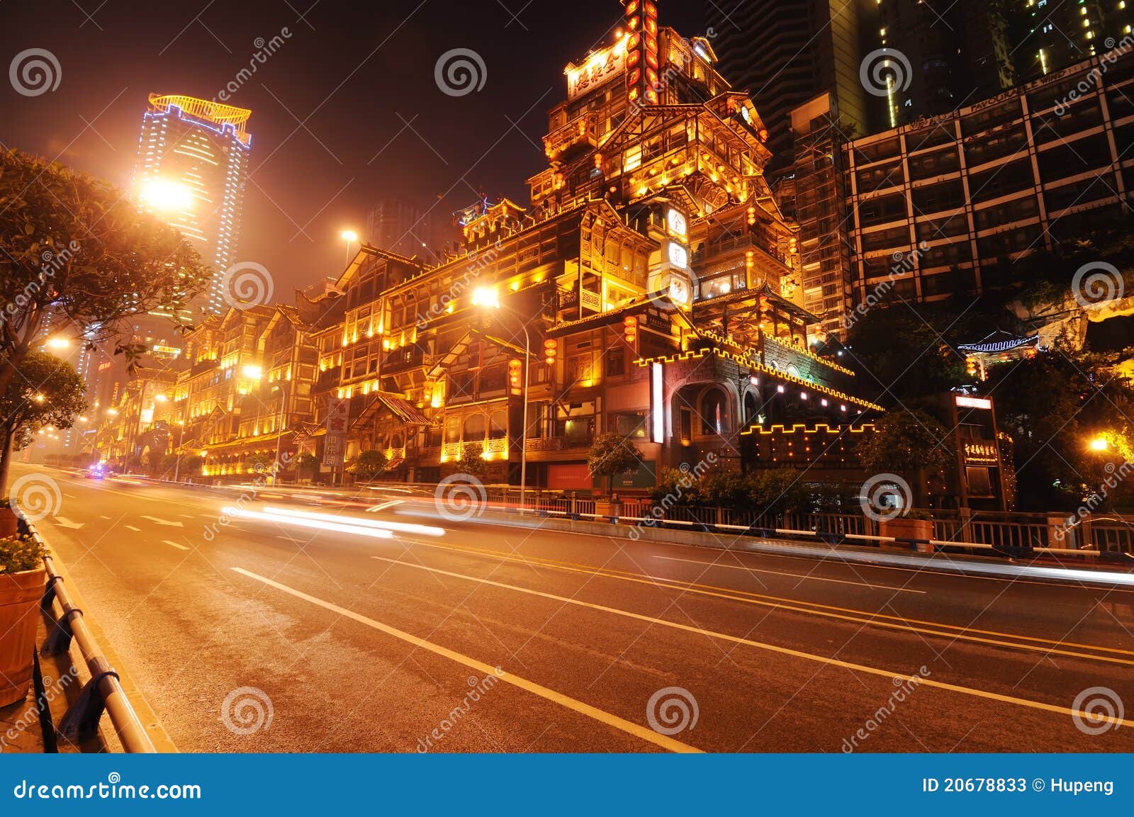 Chinese Traditional Building at Night Editorial Stock Photo - Image of ...