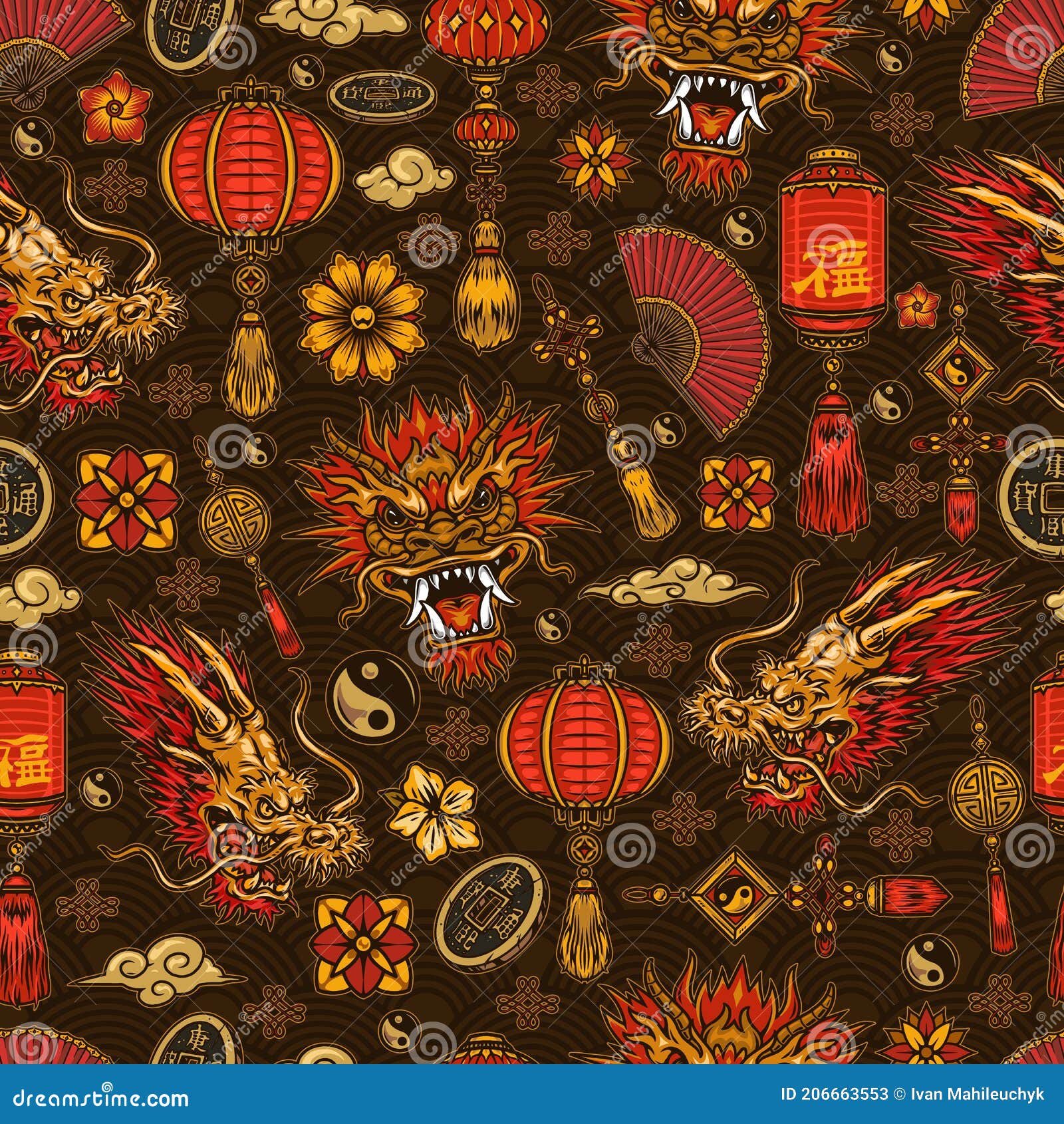 Chinese Traditional Elements Seamless Pattern Stock Illustration ...