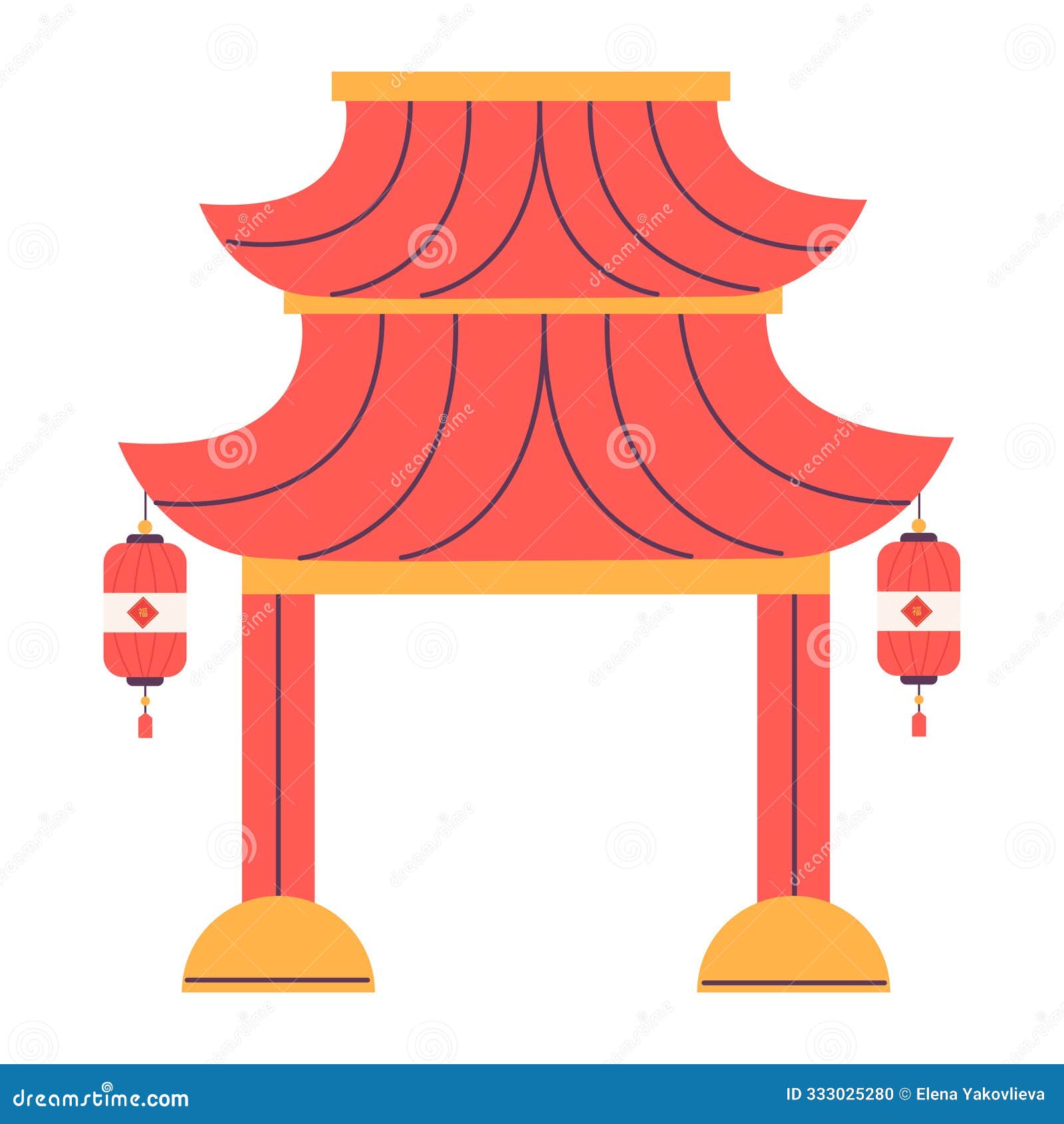 Chinese Traditional House Flat Style Stock Vector - Illustration of ...