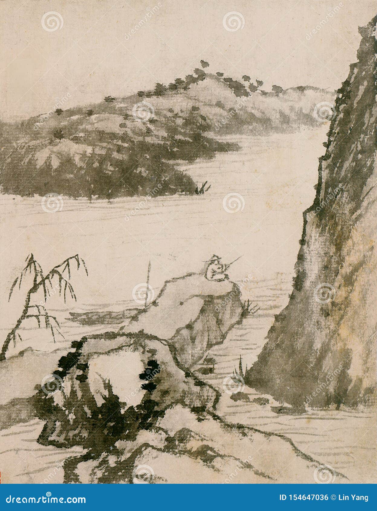 Chinese Traditional Ink Painting Stock Illustration - Illustration of ...