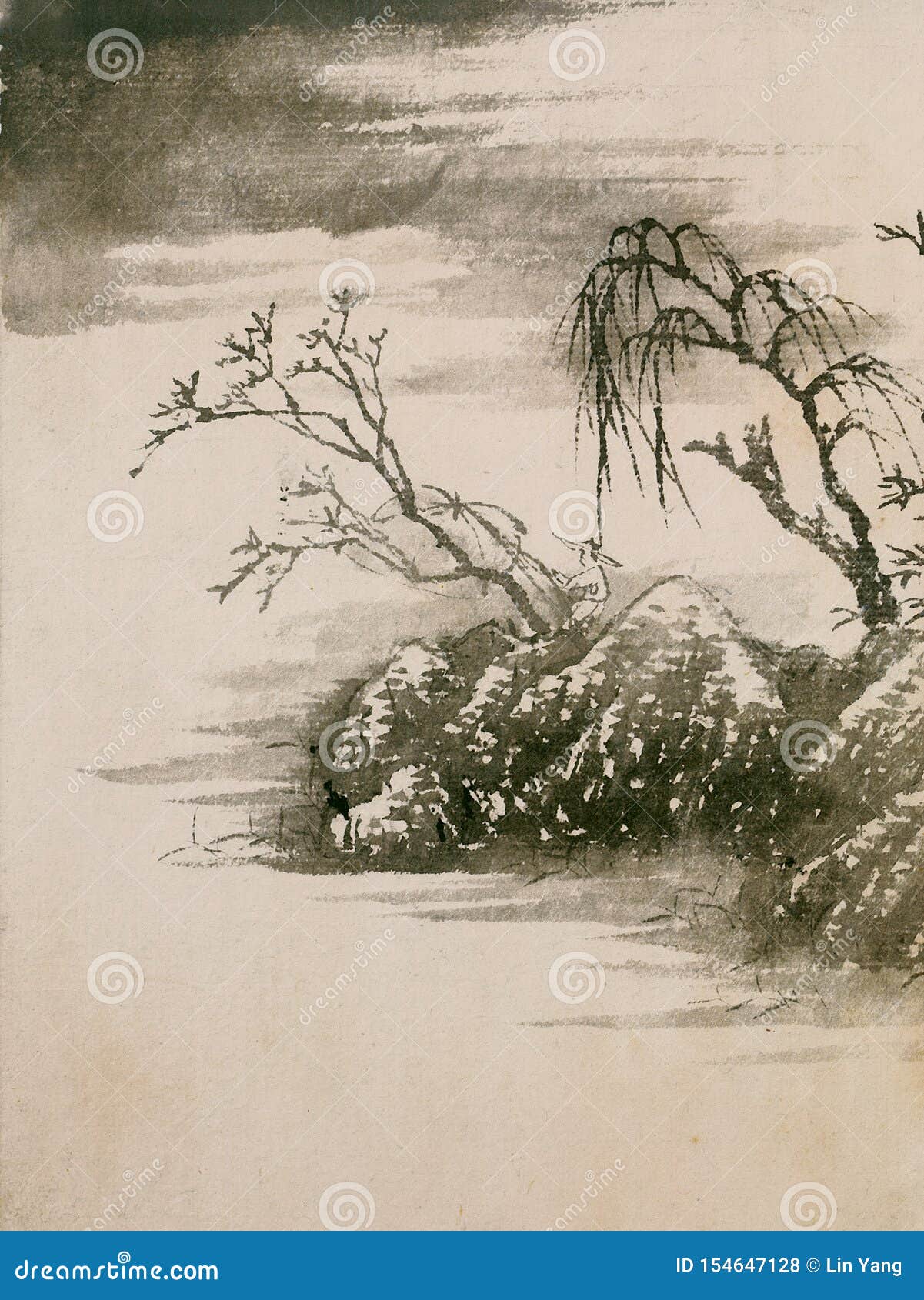 Chinese Traditional Ink Painting Stock Illustration - Illustration of ...