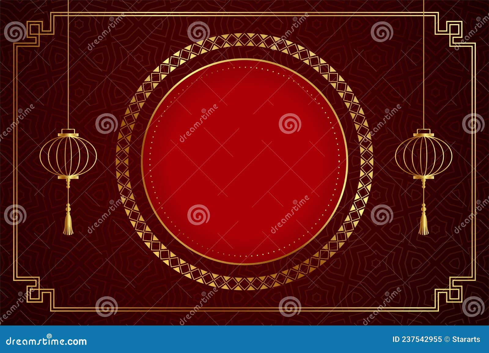 Chinese Traditional Red Background with Golden Frame and Lanterns Stock ...