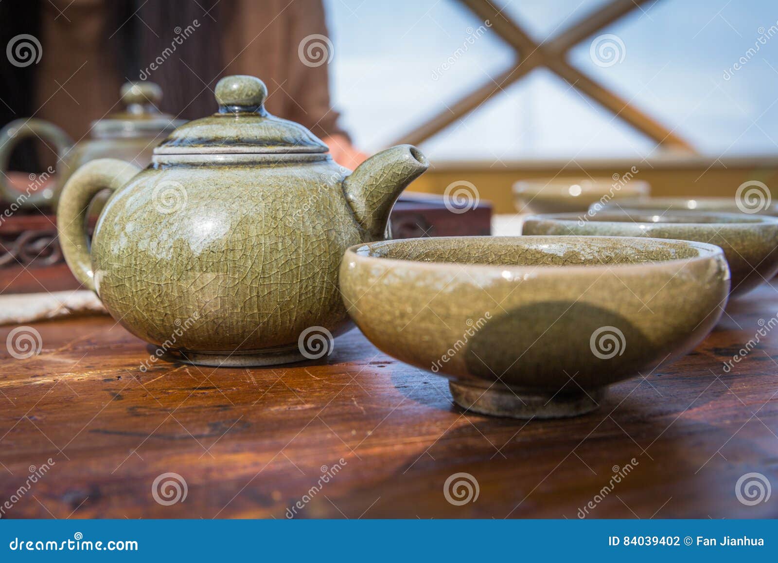 Chinese Traditional Tea Set on Table Stock Photo - Image of green ...