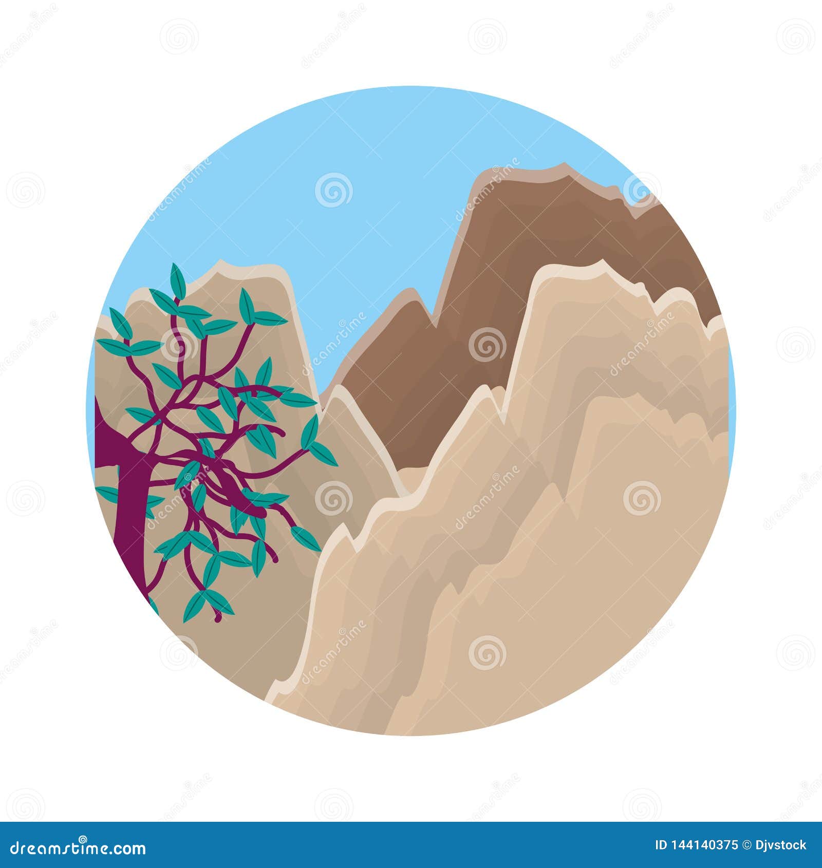 Chinese Tree Natural with Landscape Stock Illustration - Illustration ...