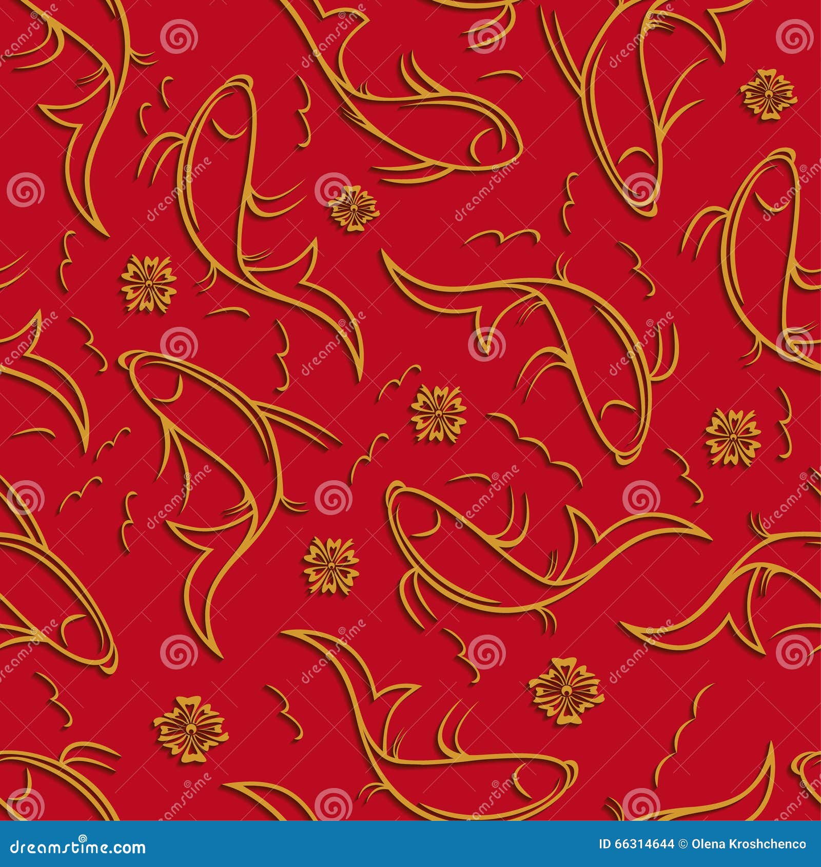 Set With Fish, Golden Carp Koi On Back Background In Golden Frame ...