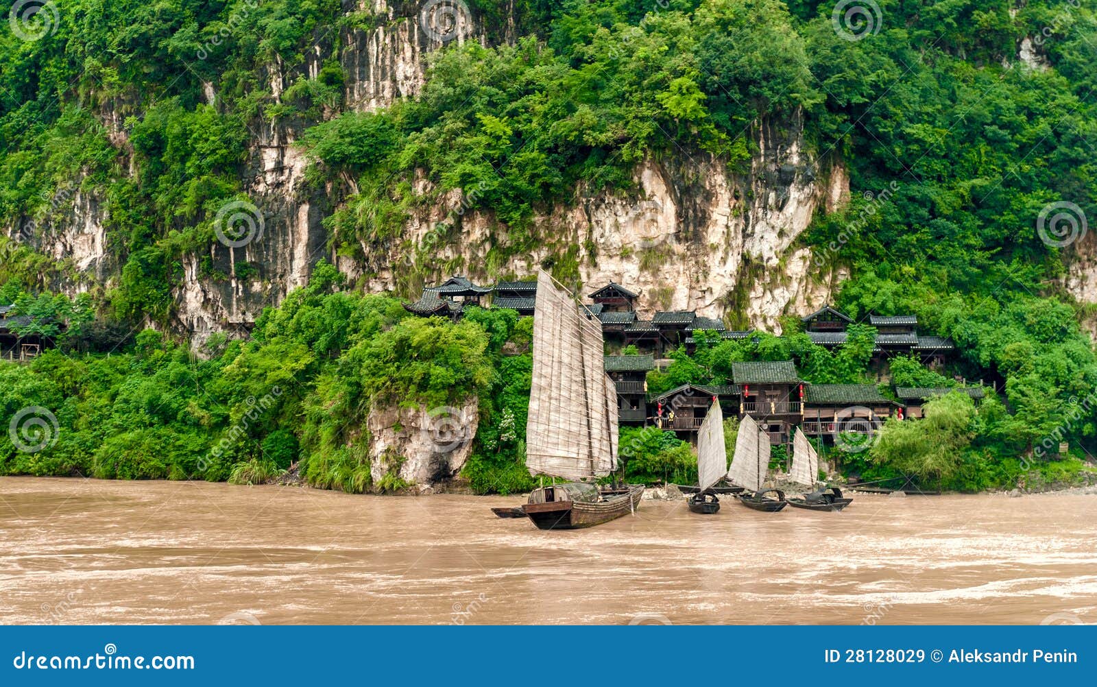 Chinese village and a boat stock image. Image of chinese - 28128029