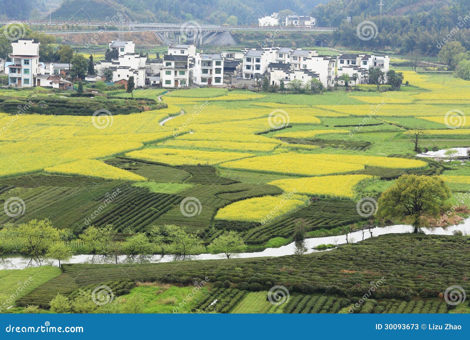 Chinese village in spring stock image. Image of meadow - 30093673