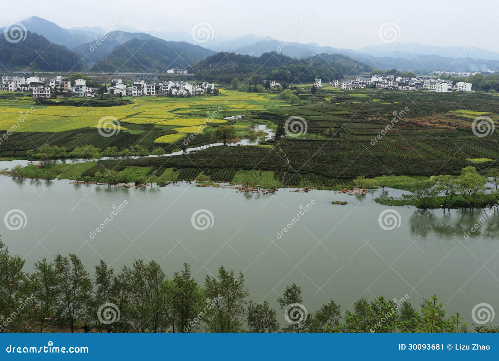 Chinese village in spring stock image. Image of flower - 30093681