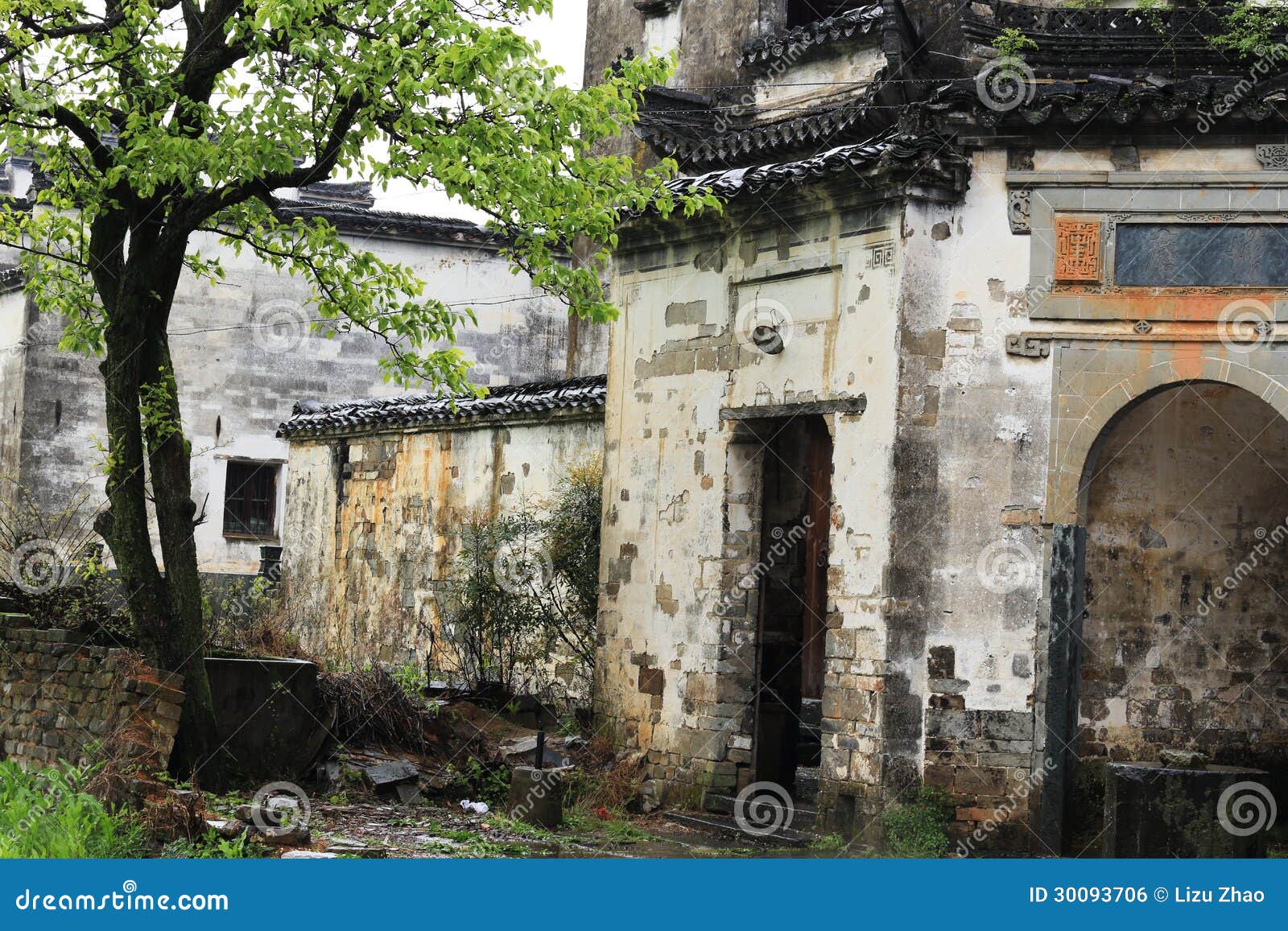 Chinese village in spring stock photo. Image of hill - 30093706