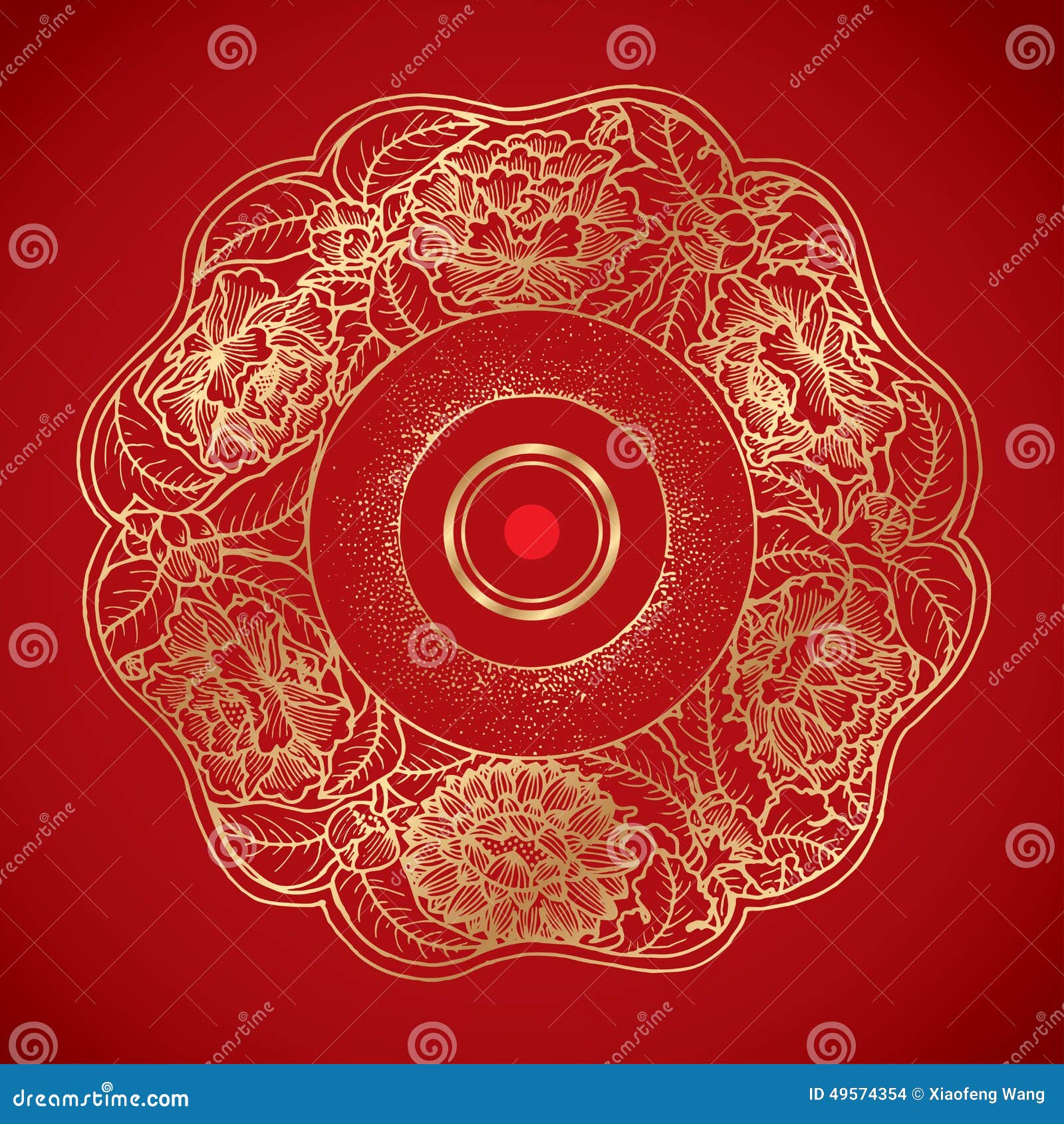 Chinese Vintage Lotus Elements on Classic Red Background Stock Vector ...