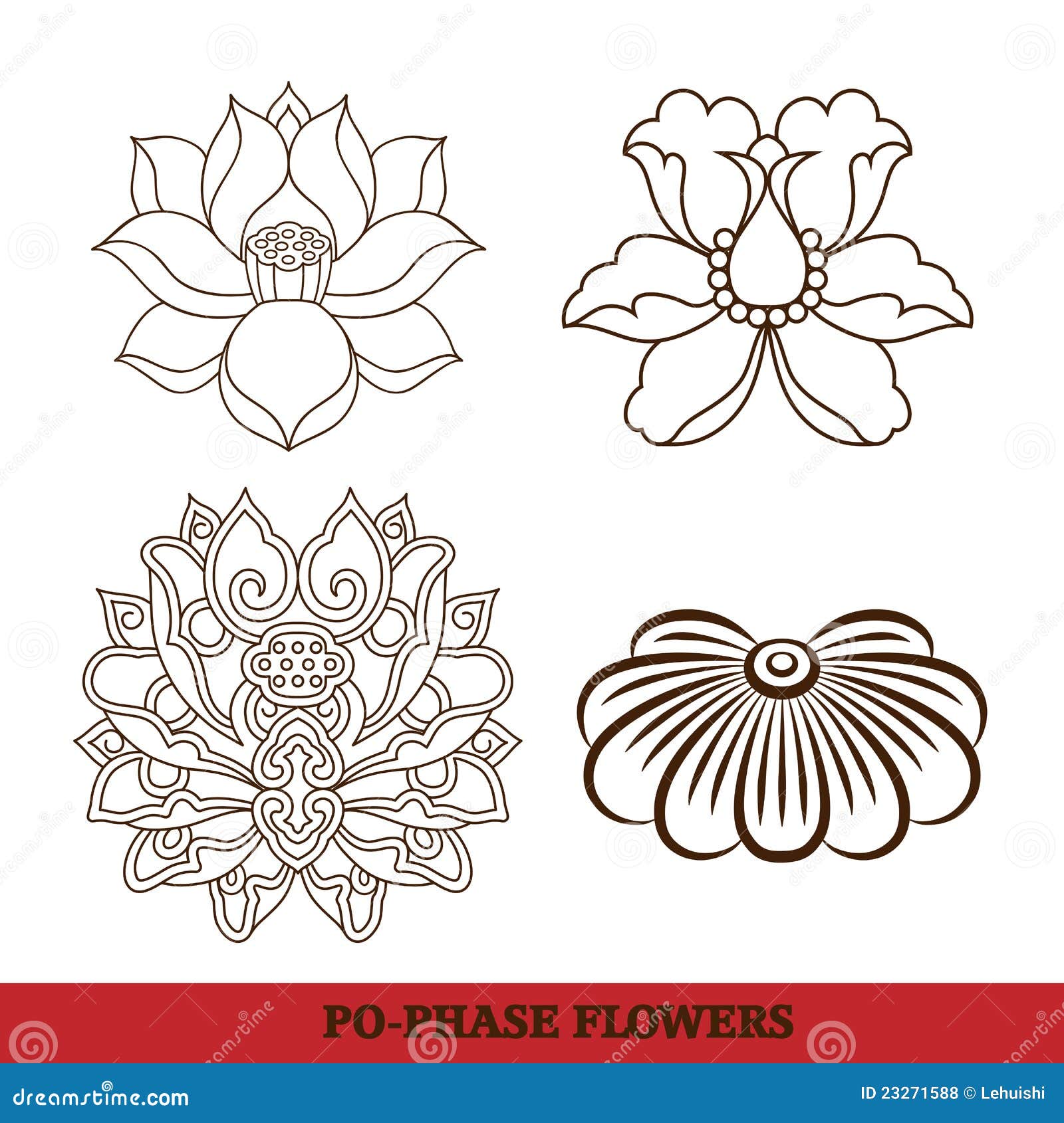 Chinese Virtual Po-phase Flowers Set Stock Vector - Illustration of ...