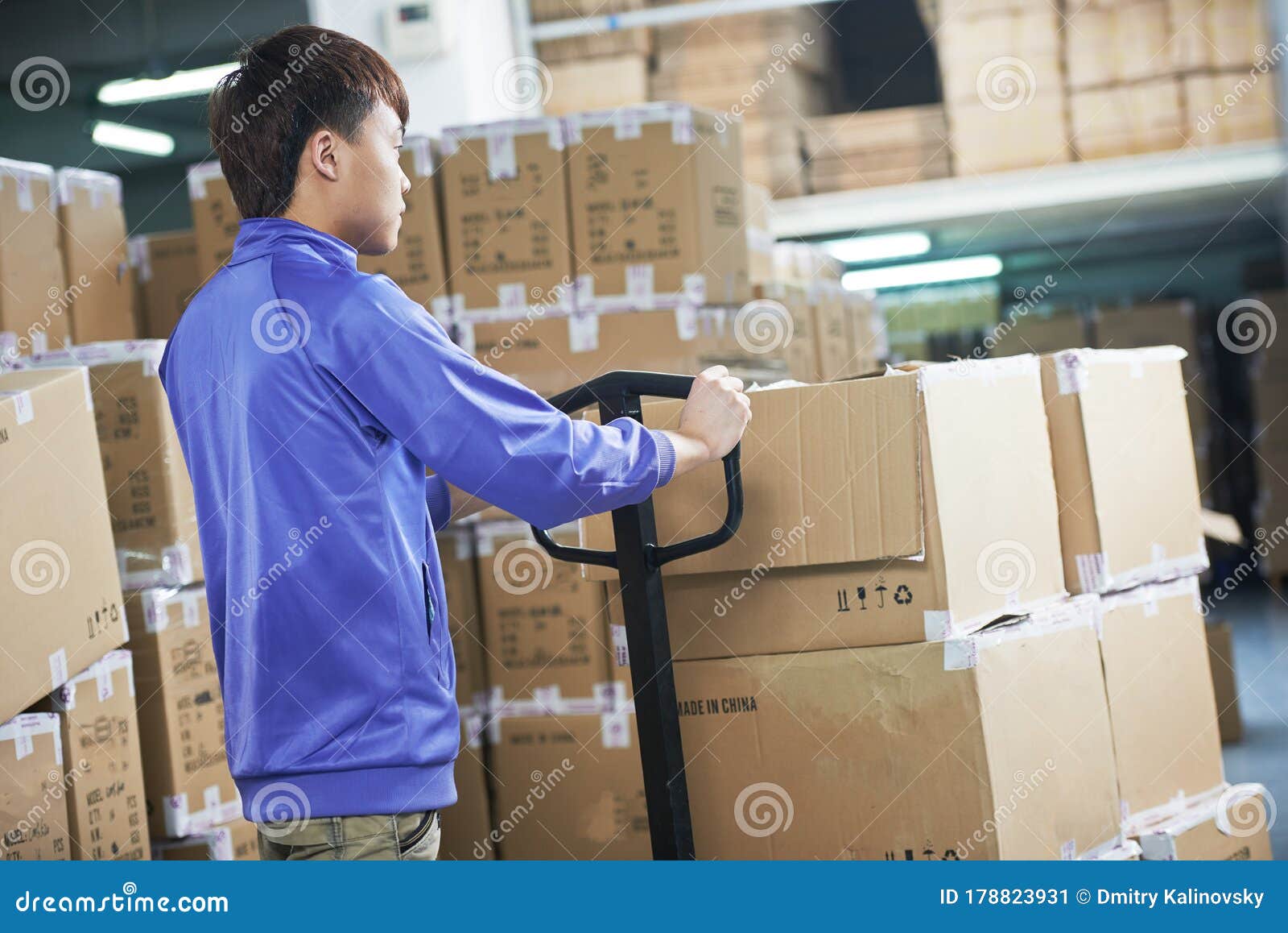 Chinese Warehouse Worker With Forklift Stacker Royalty-Free Stock ...