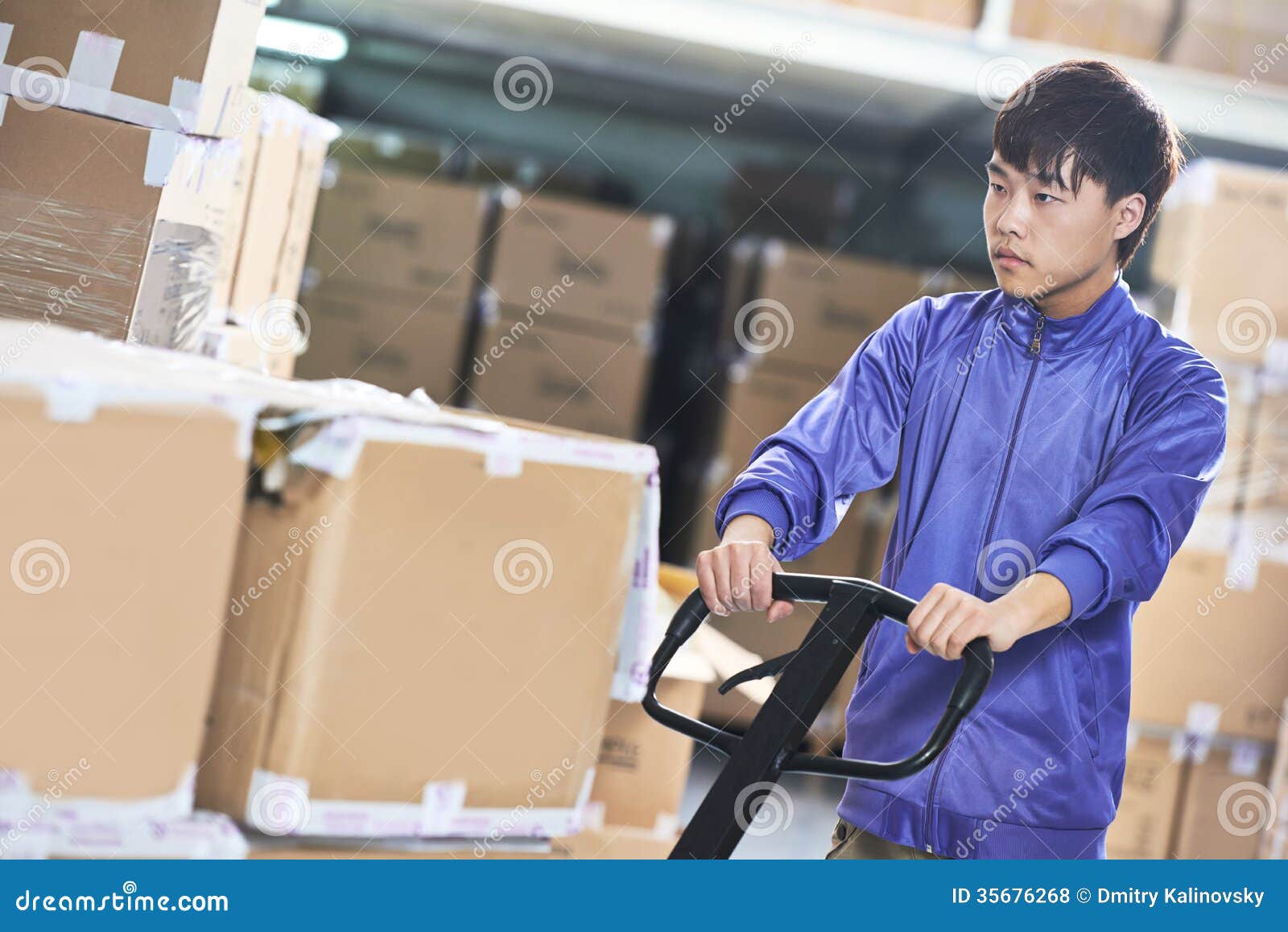 Chinese Warehouse Worker With Forklift Stacker Royalty-Free Stock Image ...