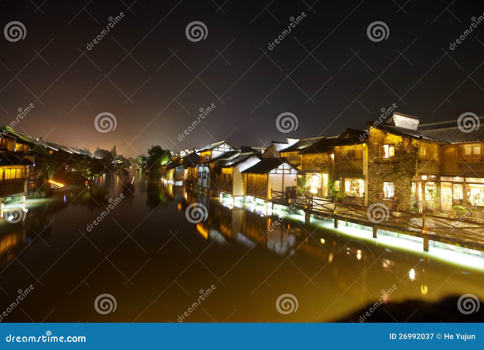The Chinese Watery Town Buildings Stock Image - Image of board ...