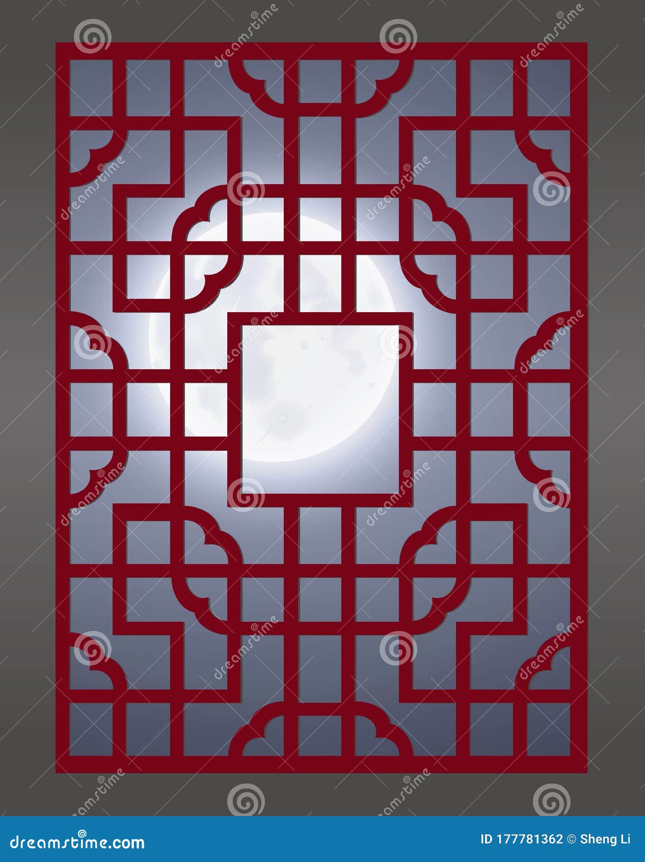 The Chinese Window Frame, Moonlight Stock Vector - Illustration of moon ...