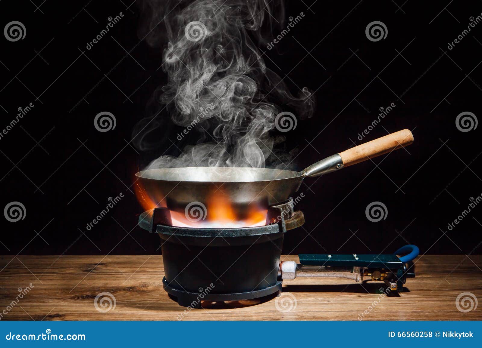 Chinese Wok Pan on Fire Gas Burner Stock Photo - Image of kitchenware ...
