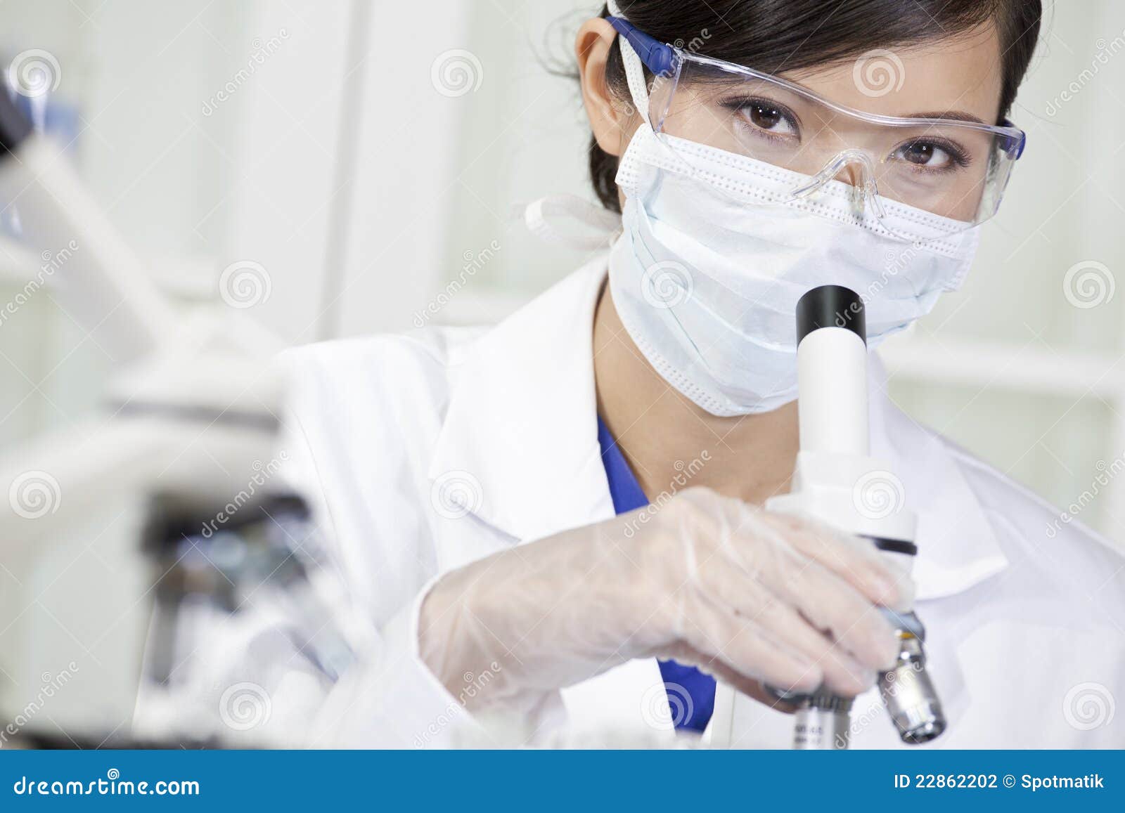 Chinese Woman Scientist & Microscope in Laboratory Stock Photo - Image ...