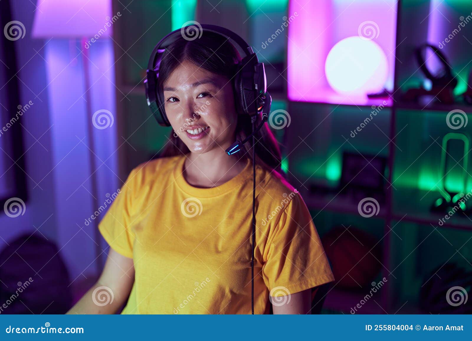 Chinese Woman Streamer Smiling Confident Using Headset at Gaming Room ...