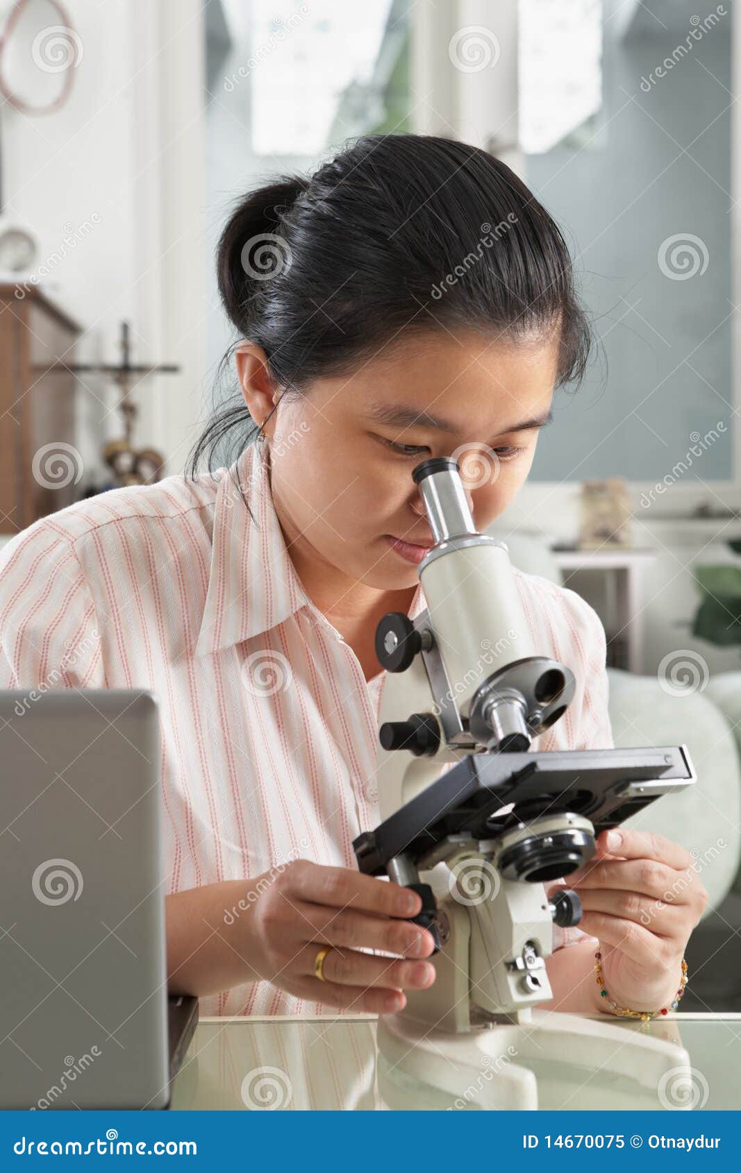 Chinese Woman Working with Microscope Stock Image - Image of biology ...