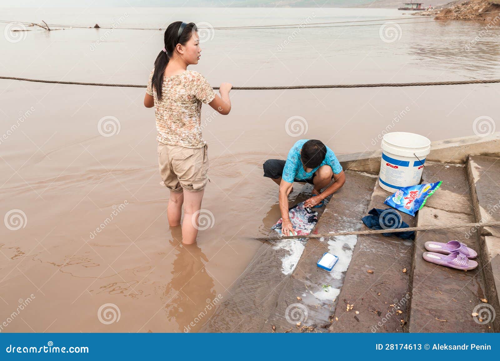 Chinese Women Washing in the River Editorial Stock Photo - Image of ...
