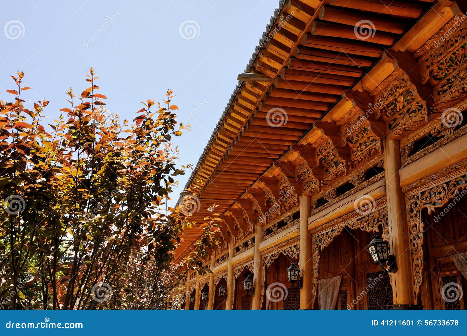 Chinese Wood Carving Building Stock Image - Image of carving, religion ...