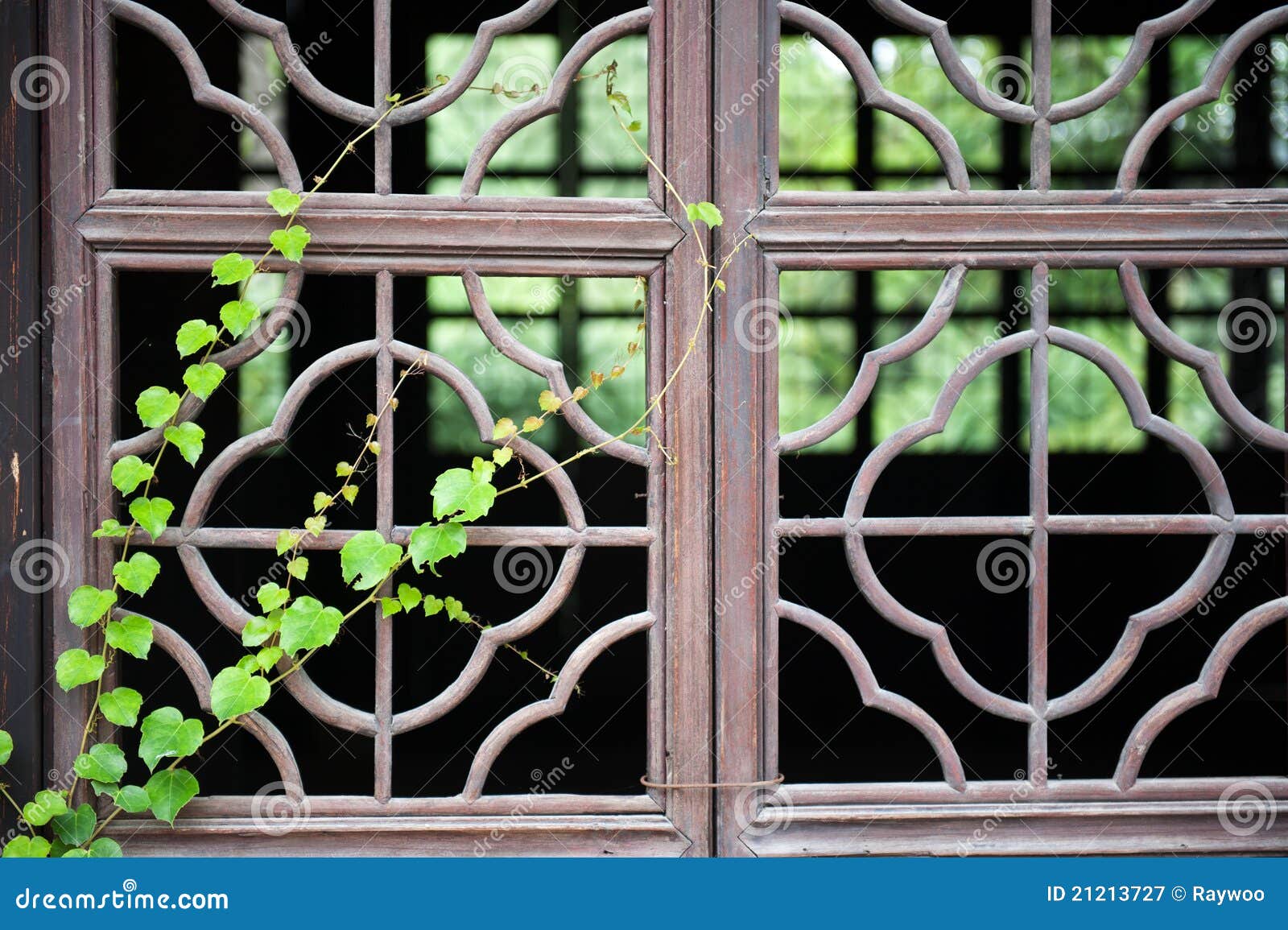 Chinese Wooden Window with Green Stock Image - Image of vine, classic ...