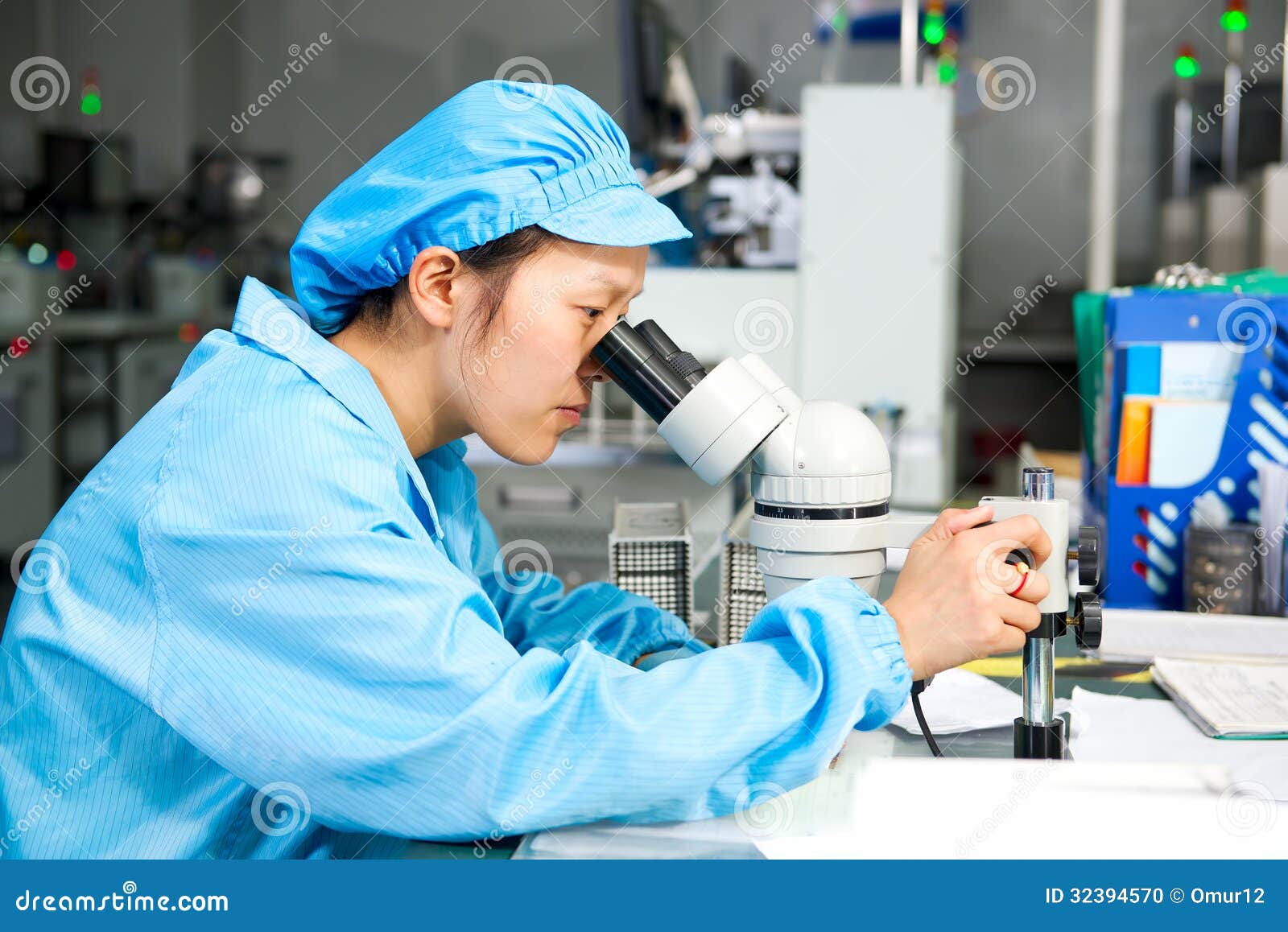 Chinese Worker on Factory Check Microscope Stock Photo - Image of asian ...