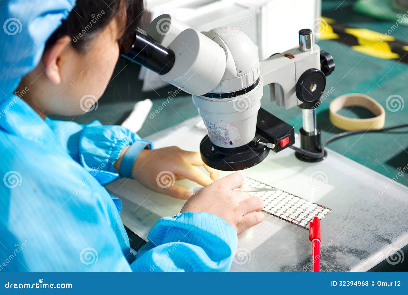 Chinese Worker on Factory Check Microscope Stock Photo - Image of work ...