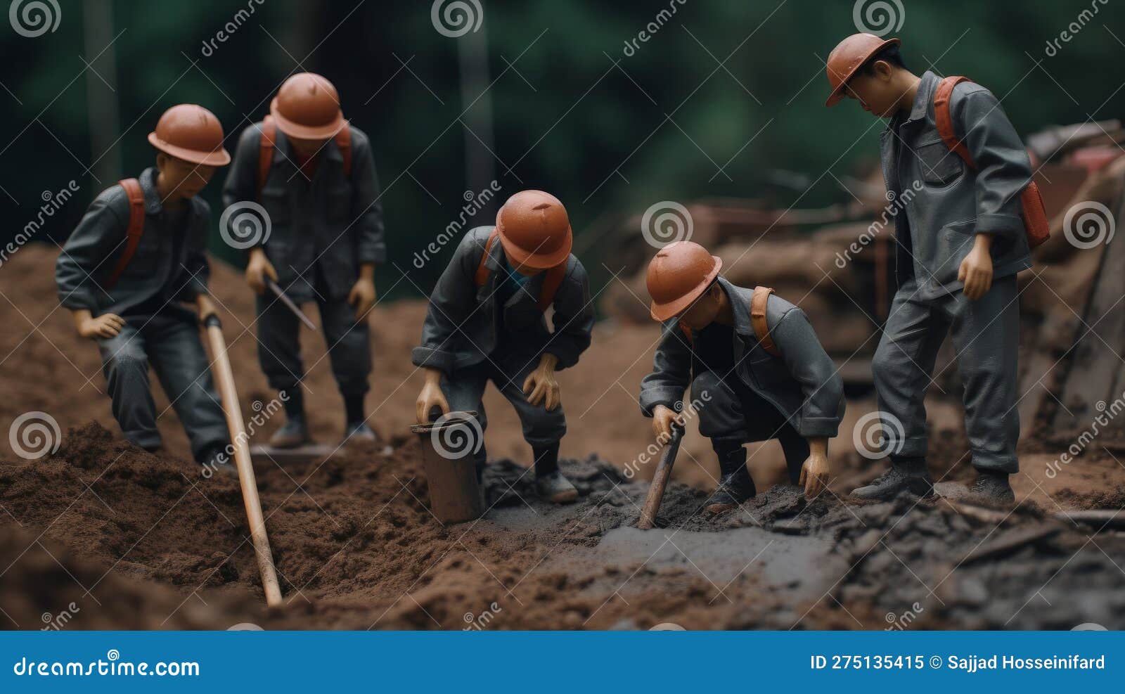 Chinese Workers Digging on a Laptop Stock Illustration - Illustration ...